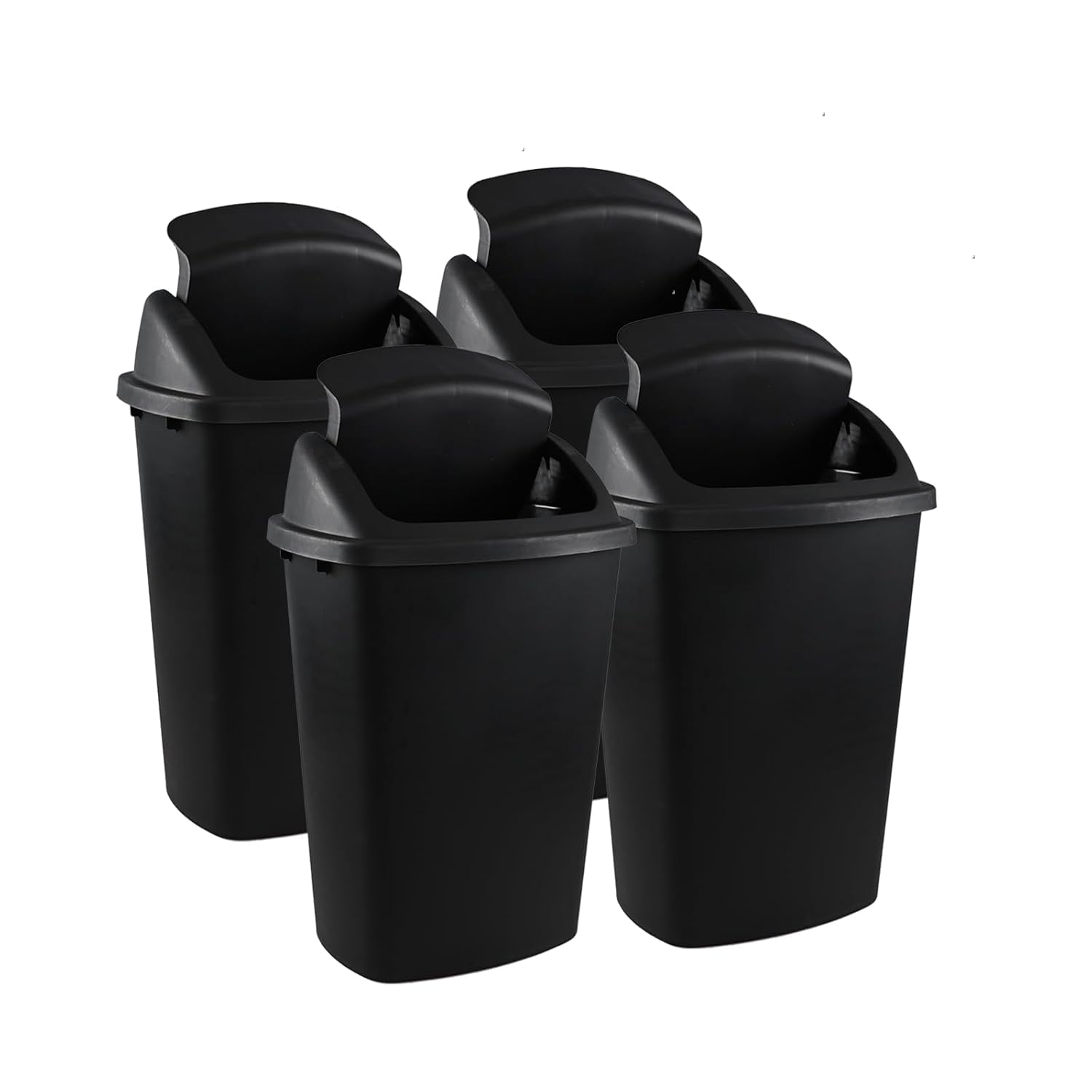 Set of 4 Large Trash Cans with Lids, 13 Gallon Black Swing Top Garbage ...