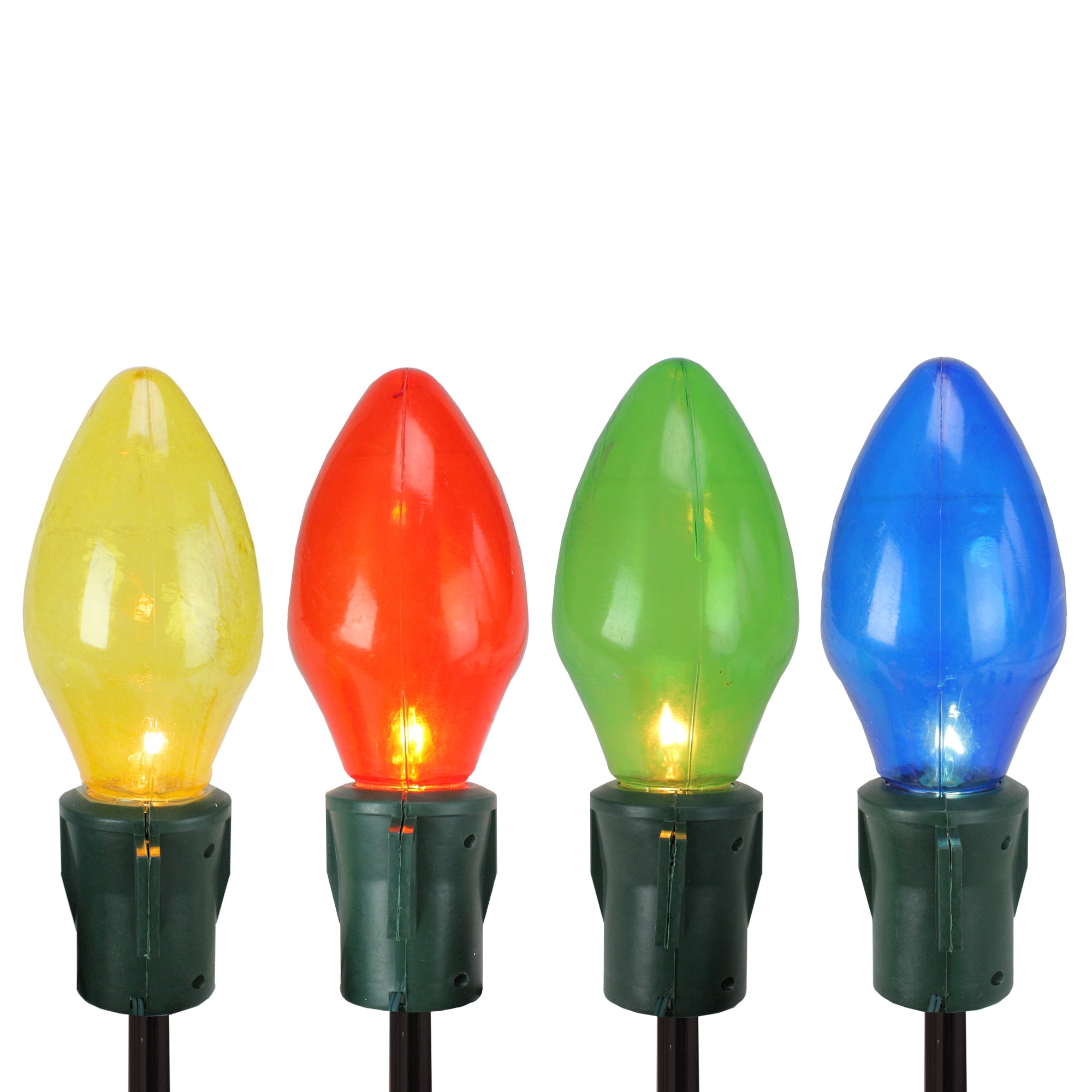 Set of 4 Lighted Multi-Color Jumbo C7 Bulb Christmas Pathway Marker ...