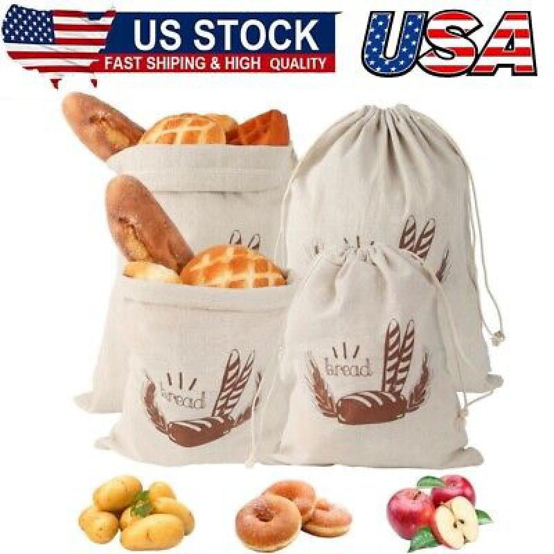 Set of 4 Linen Bread Bags, Bread Bag with Drawstring, Bread Bag Storage ...