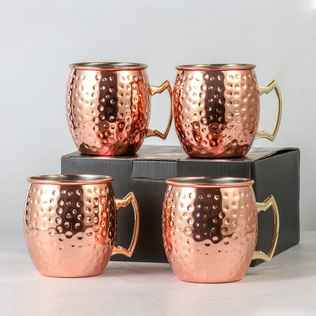 (4 pcs) Moscow Mule Copper Mugs- Set of 4 Copper Plated Stainless Steel ...