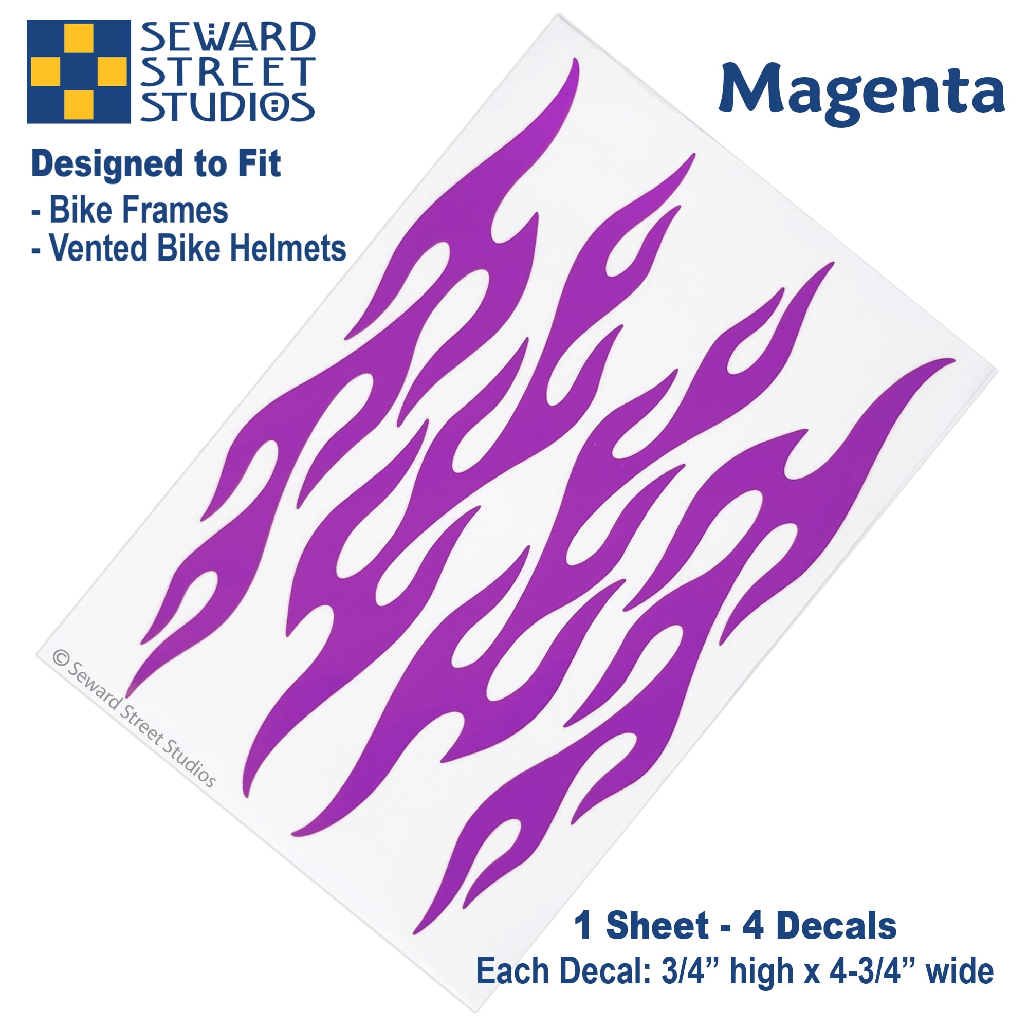Set of 4 Magenta Flames Decals, Flame Bike Helmet Stickers Sheet / #876 ...