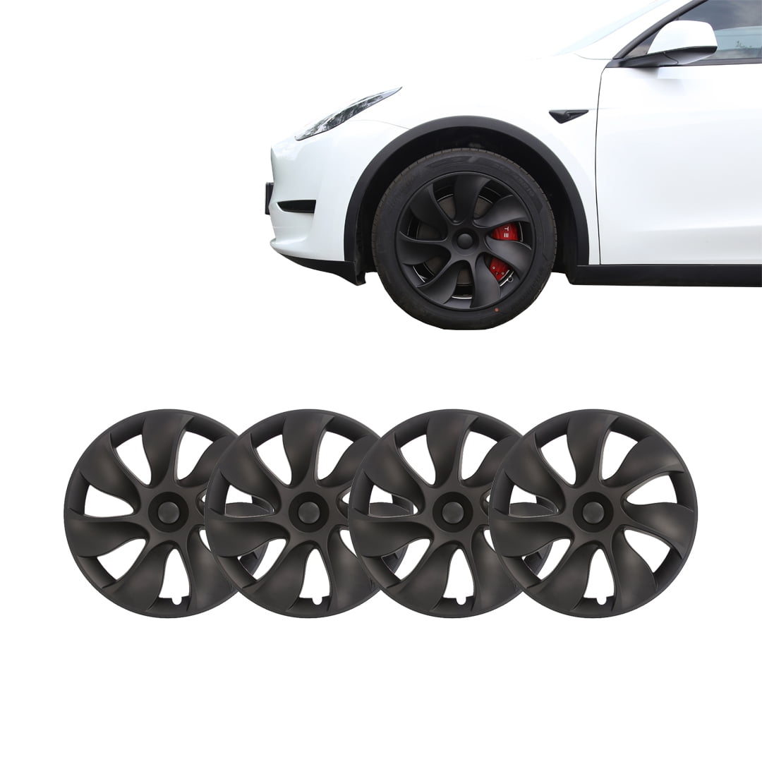 Set of 4 Matte Black Wheel Covers Hubcaps For 2021-2024 Tesla Y 19 inch ...