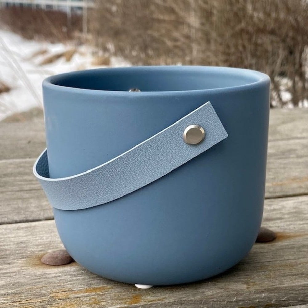 Set of 4 Matte Blue With Faux Leather Handle Planter - Walmart.com
