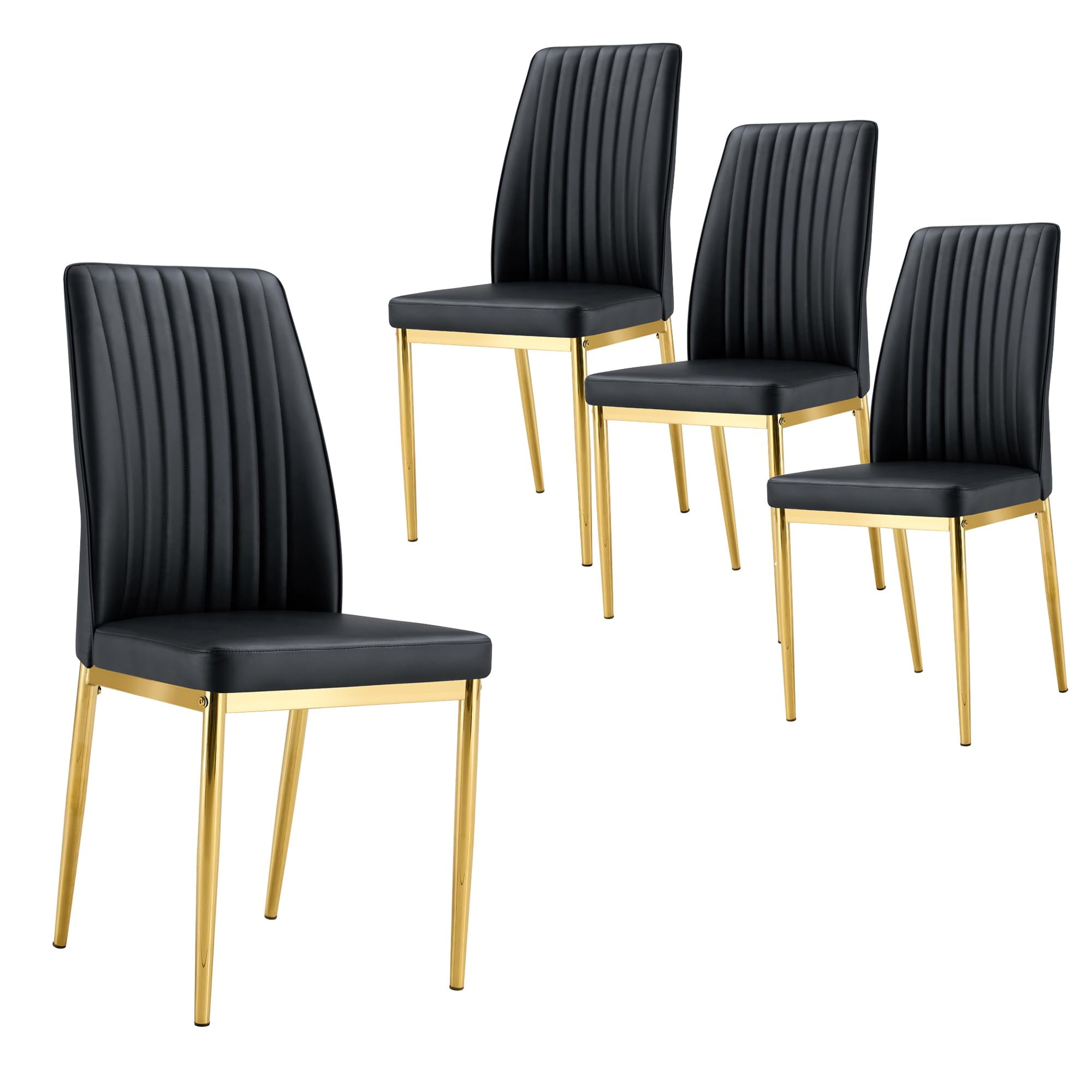 Set of 4 Metal Chairs, Modern Dining Chair with PU Leather and Chrome ...