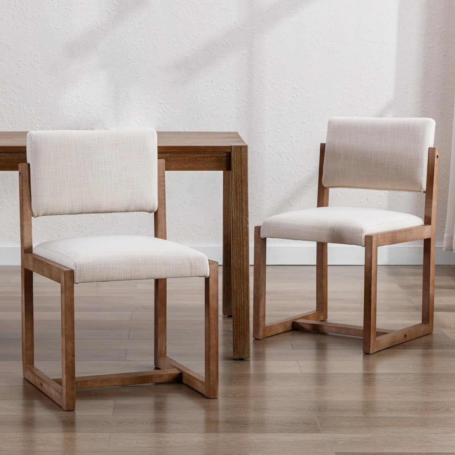 Set of 4 Mid- Modern Dining Room Chairs with Linen Fabric and Wood ...