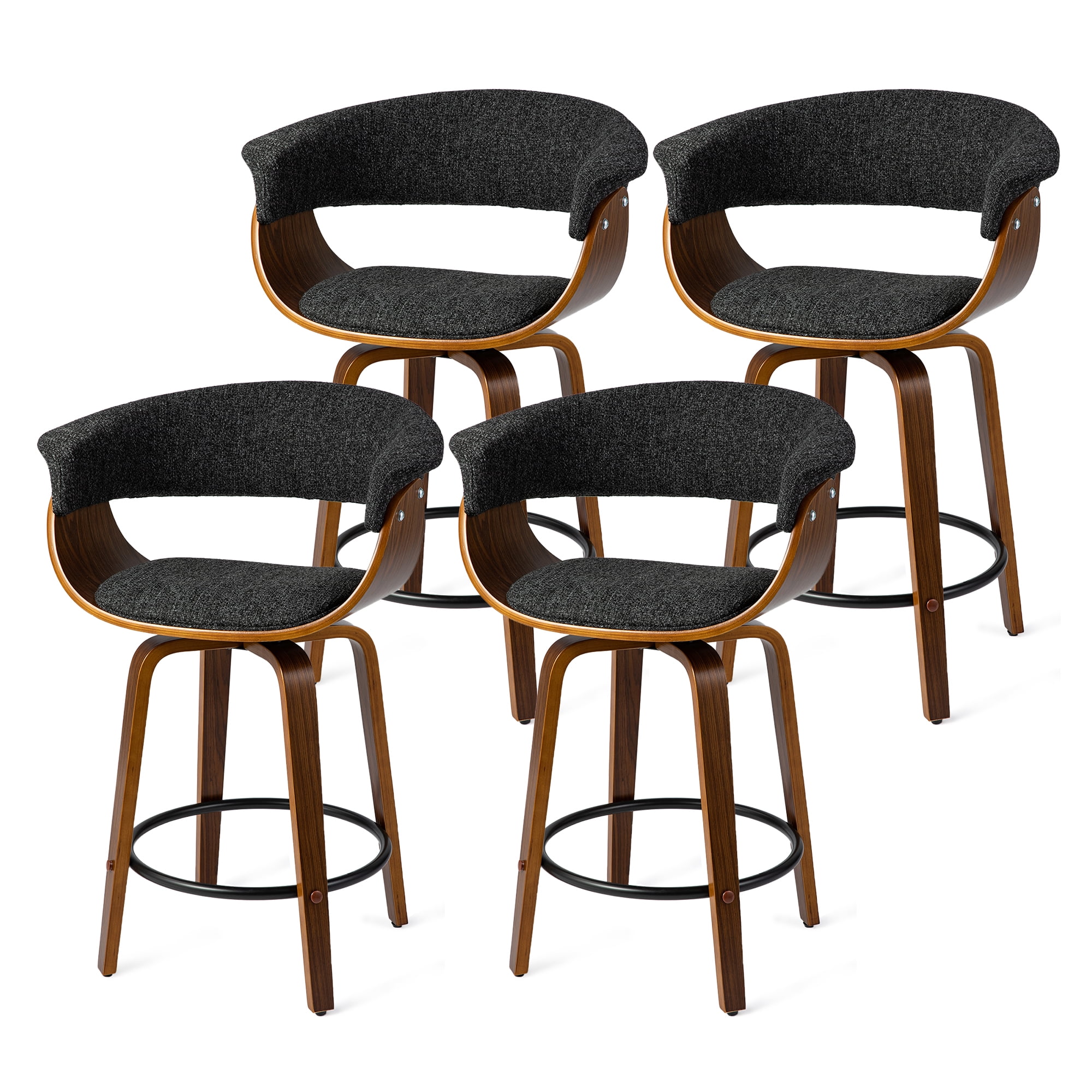 Set of 4 Mid-century Modern Heathered Black Fabric Swivel Counter Stool ...