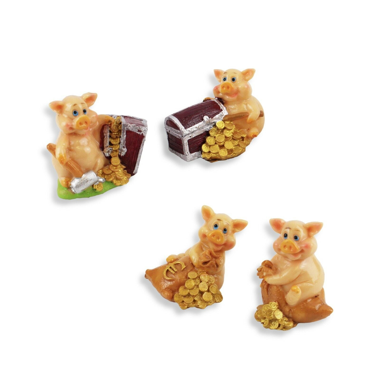 Smiling JuJu Set of 4 Mini Pig Resin Treasure Statues Feng Shui Home ...