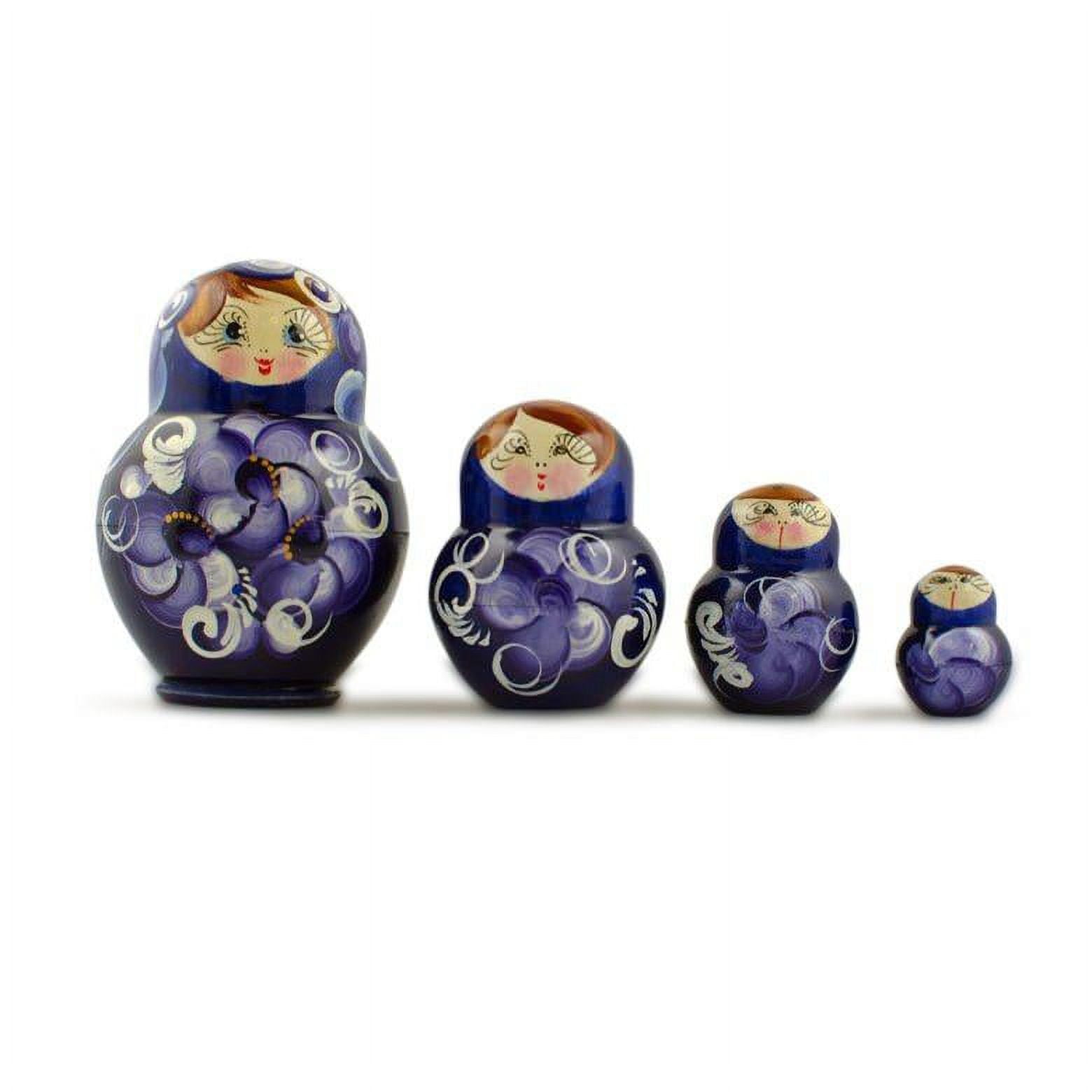 Set of 4 Miniature Wooden Nesting Dolls Matryoshka in Blue Dress 3 ...