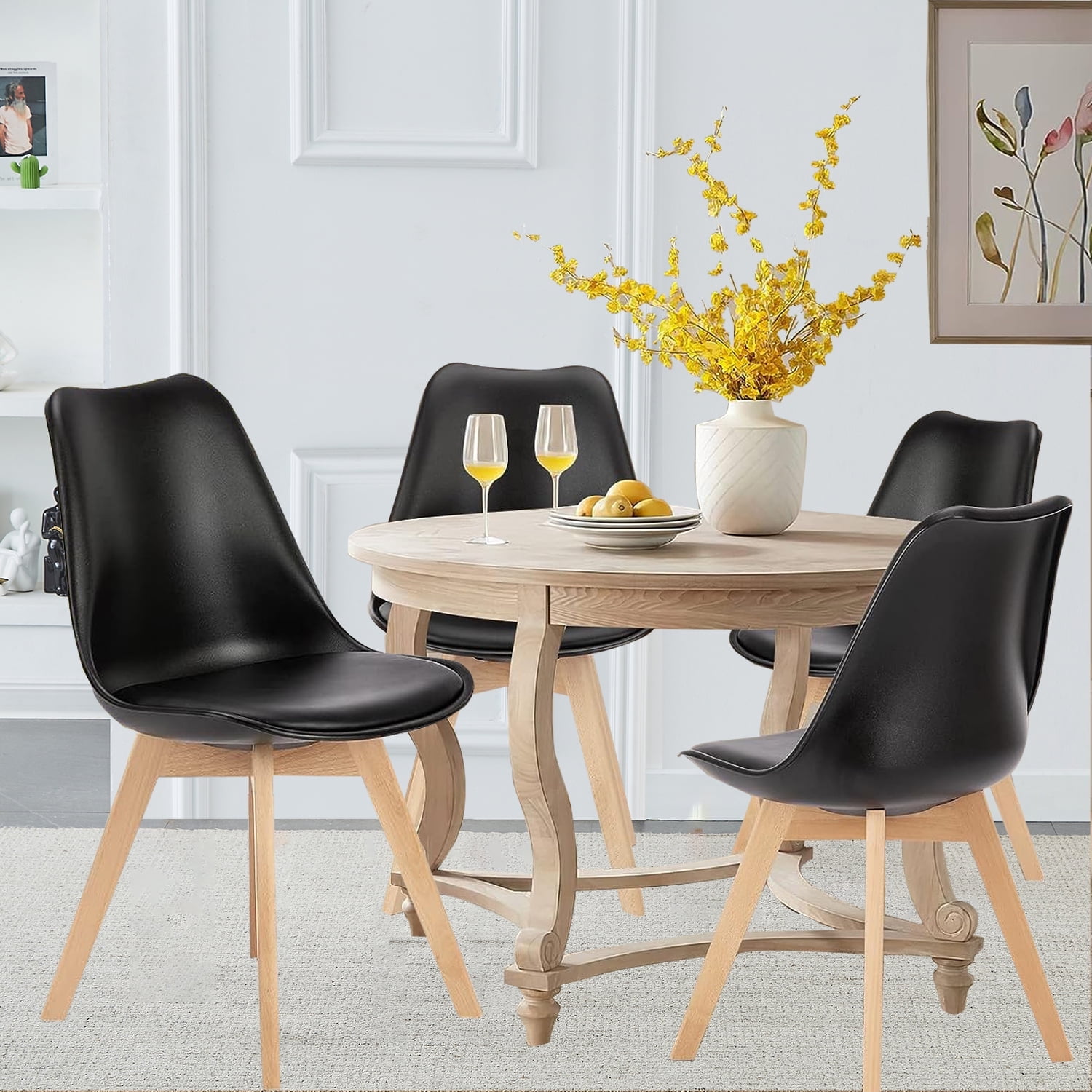 Set of 4 Modern Dining Chairs, Versatile Black Table Chairs, Ergonomic ...