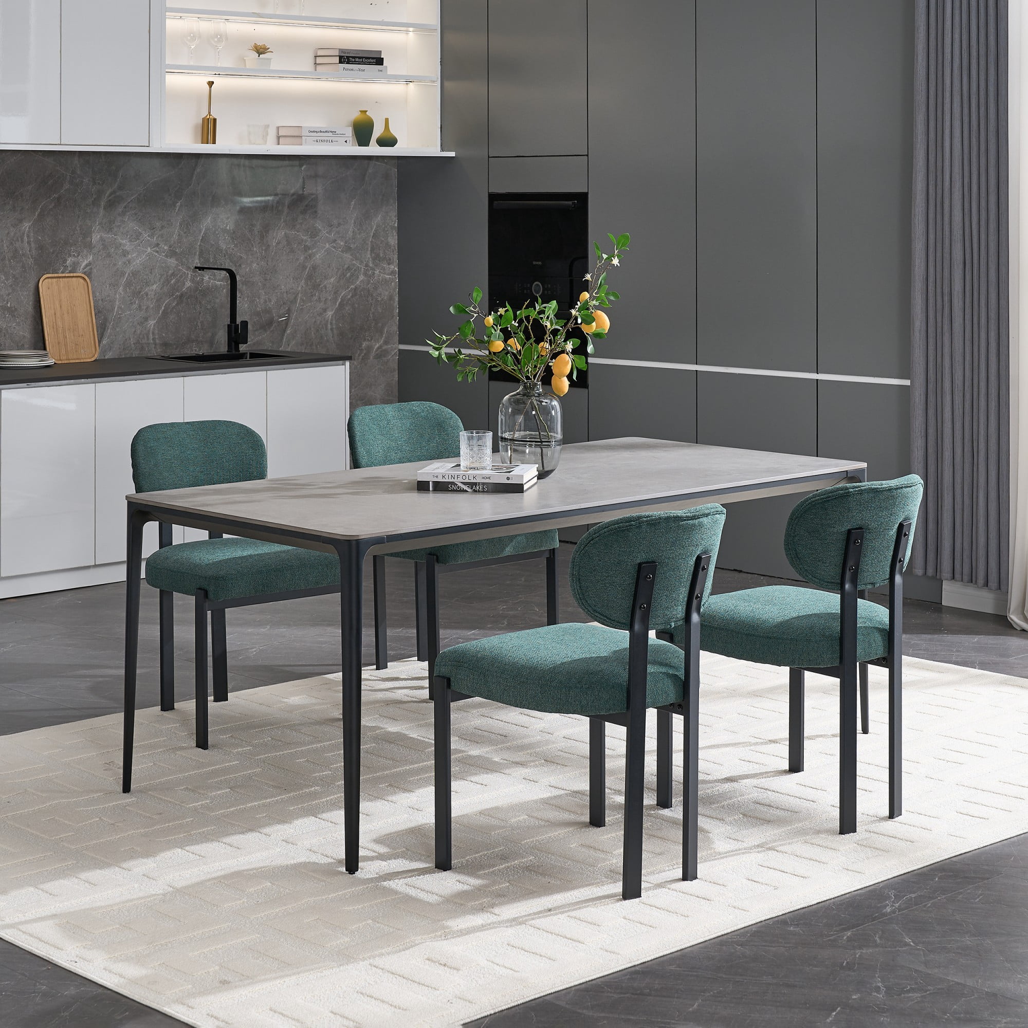 Set of 4 Modern Dining Room Chairs, Mid-Century Upholstered Boucle ...