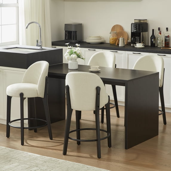 Set of 4 Modern Faux Linen Counter Stools, Ergonomic Bar Stools with ...