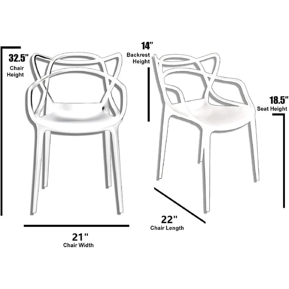 Set of 4 Modern Gray Stackable Plastic Chairs with Arms for Dining ...