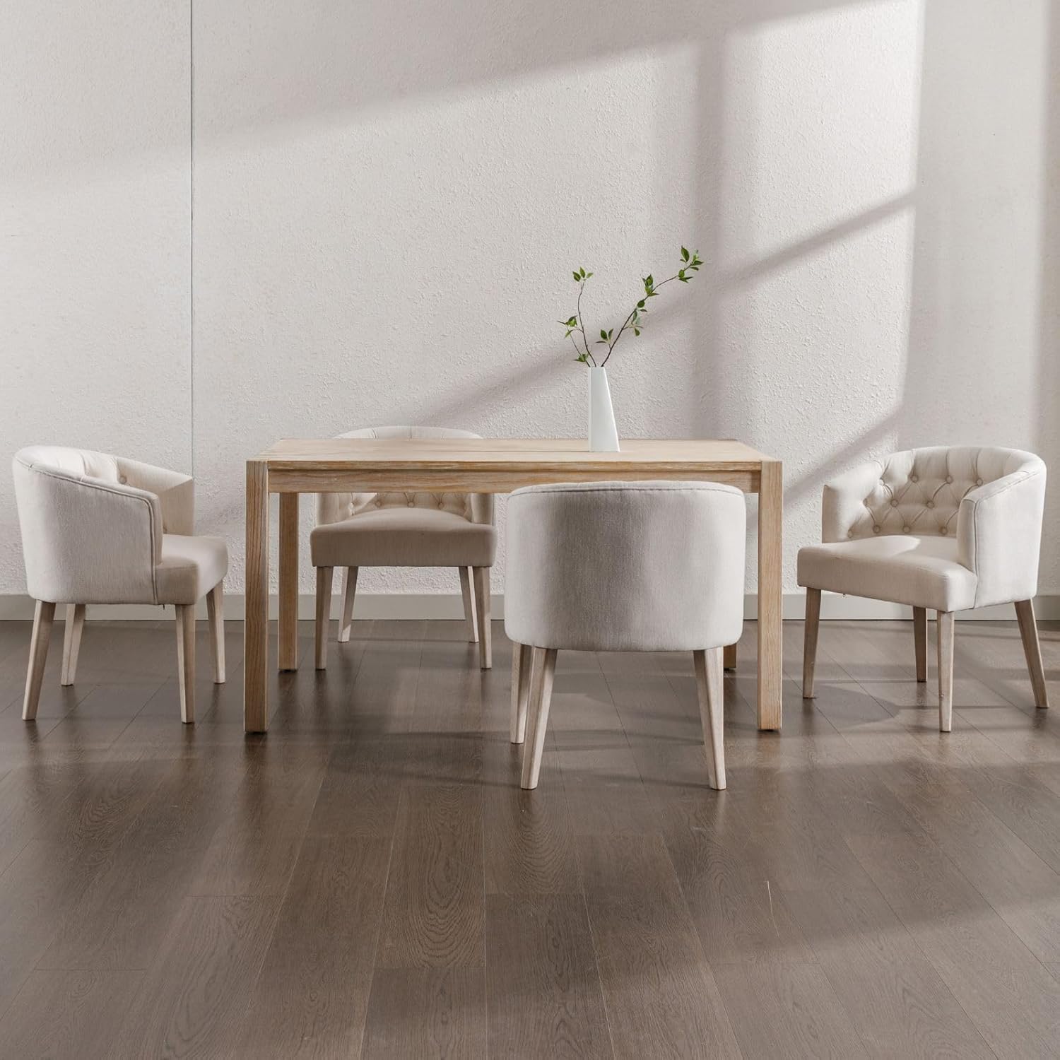 Set of 4 Modern Tufted Dining Chairs, Barrel Shape Linen Upholstered ...