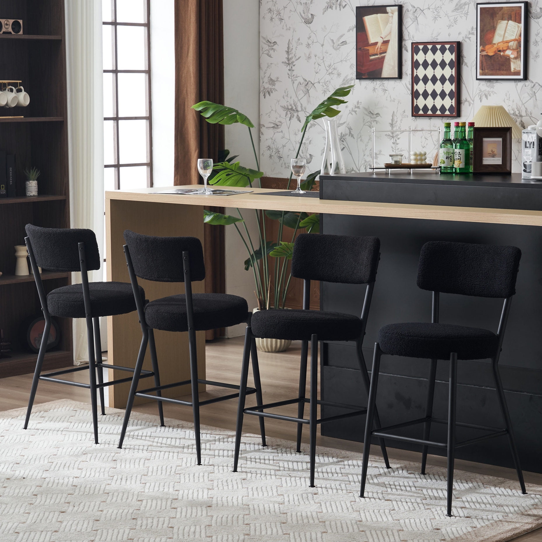 Set of 4 Modern Upholstered Stools | Ergonomic Support for Long Sitting ...