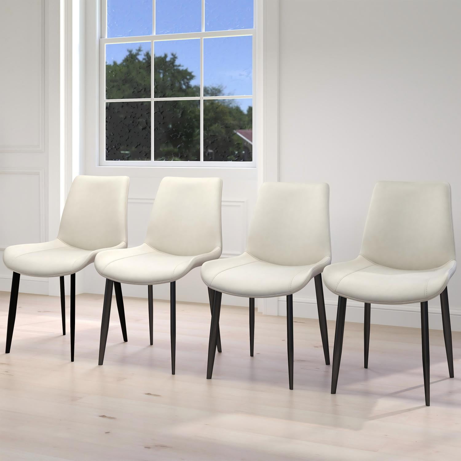 Set of 4 Modern White Faux Leather Chairs With Sturdy Metal Legs ...