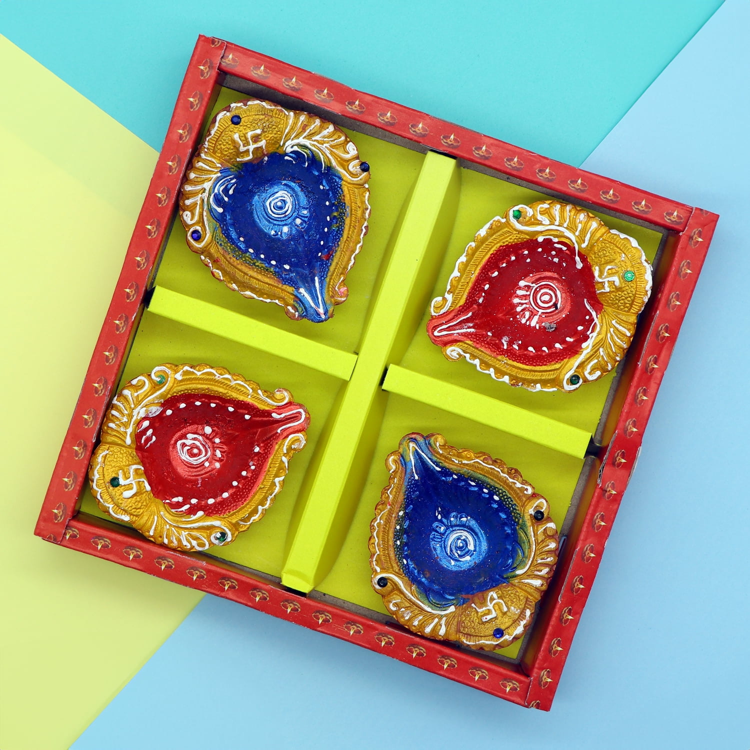 Set of 4 Multicolor Clay Diyas D1 for Diwali Celebrations | Colorful ...