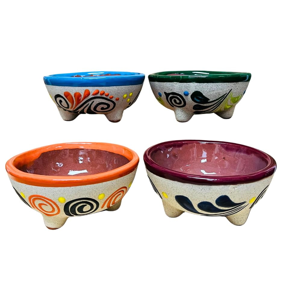 Set of 4 Multicolor Medium Molcajete Barro - Mexican Kitchen - Mexican Kitchen - Guelaguetza ...