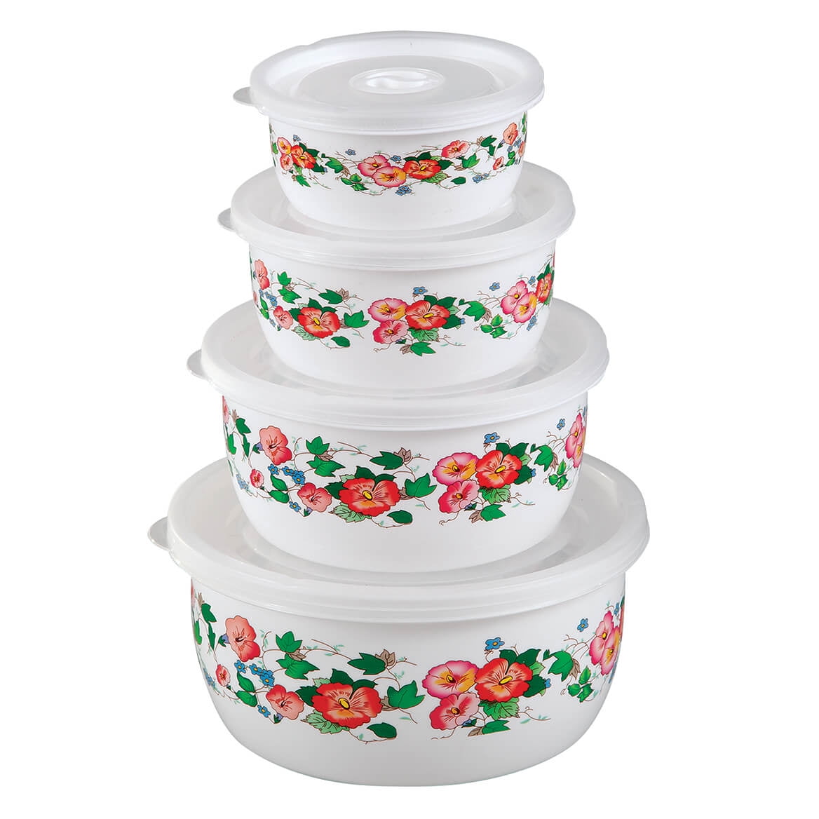 Set of 4 Nested Food Storage Set with Lids, Multi Color Floral ...