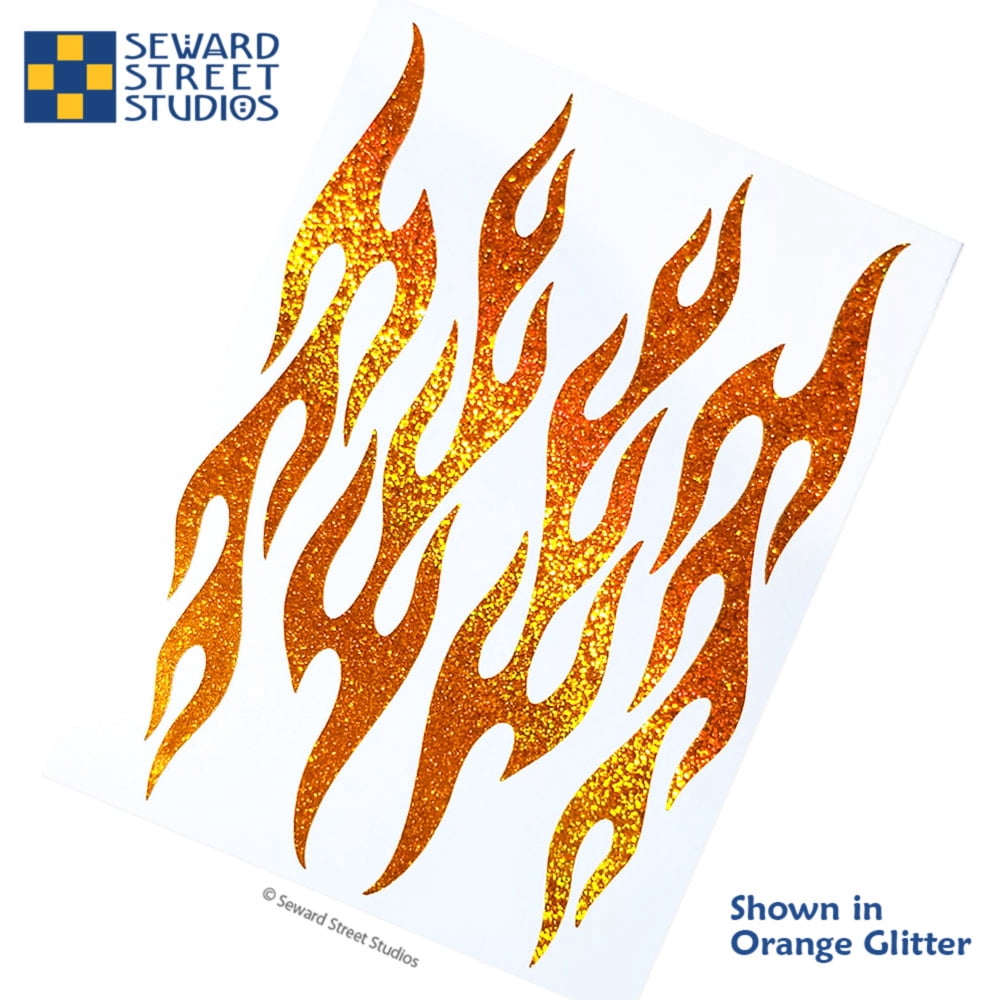 Set of 4 Orange Flames Glitter Decals, Flame Bike Helmet Stickers Sheet ...