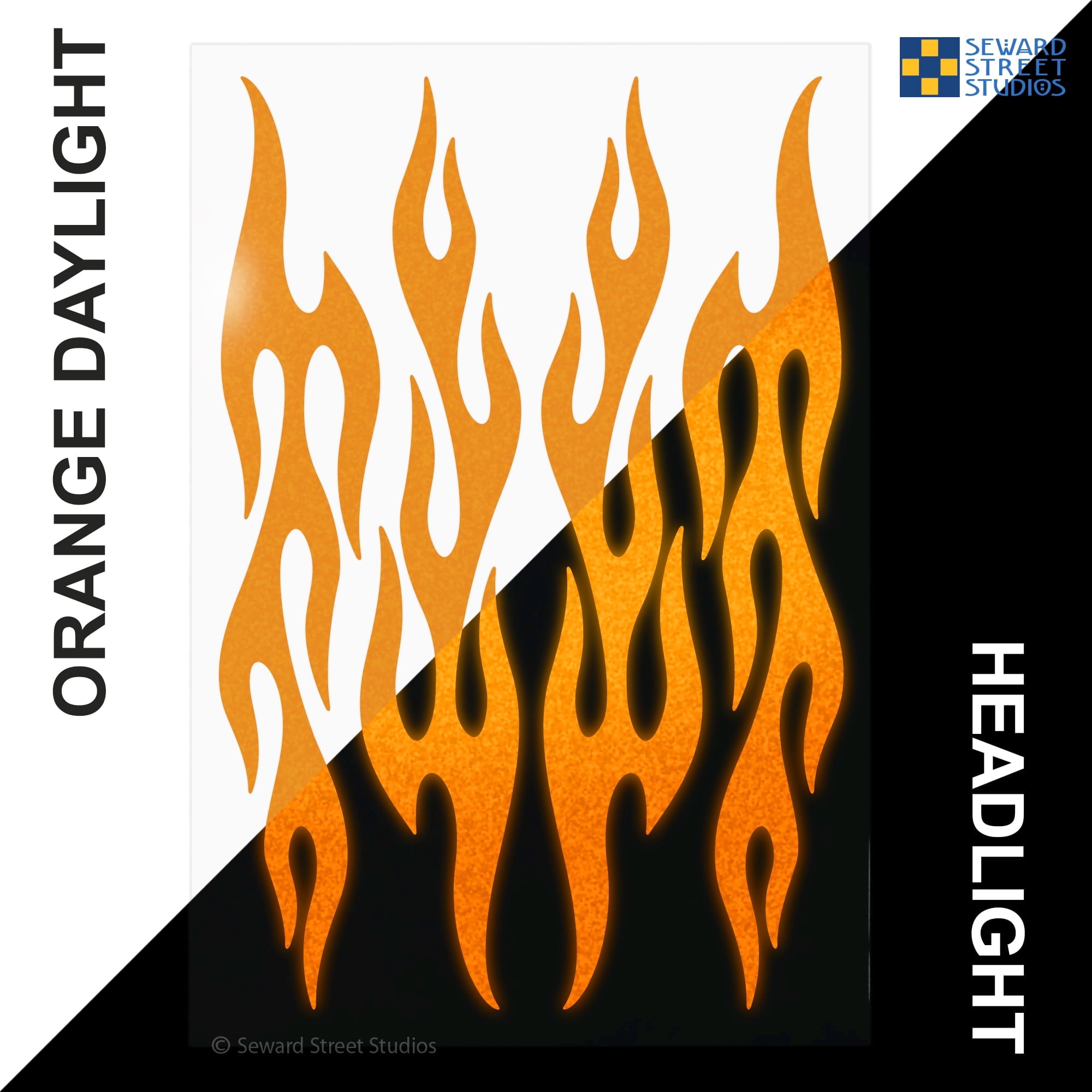 Set of 4 Orange Flames Reflective Decals, Flame Bike Helmet Stickers ...