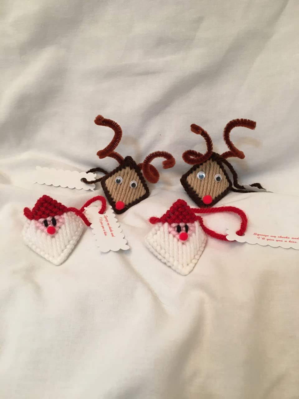 Set of 4 Ornaments, 2 Squeeze my Cheeks Santas and 2 Squeeze My Cheeks ...