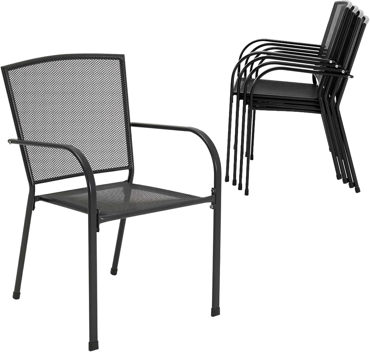 Set of 4 Outdoor Patio Chairs, Stackable Lawn Chairs with Armrests ...