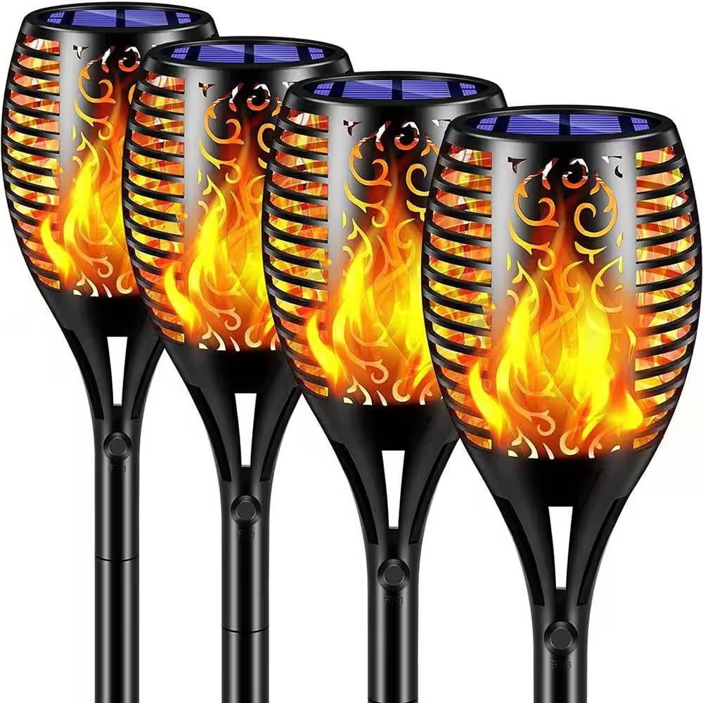 Set of 4 - Outdoor Solar Lights LED Tiki Torch Polynesian Style Path ...