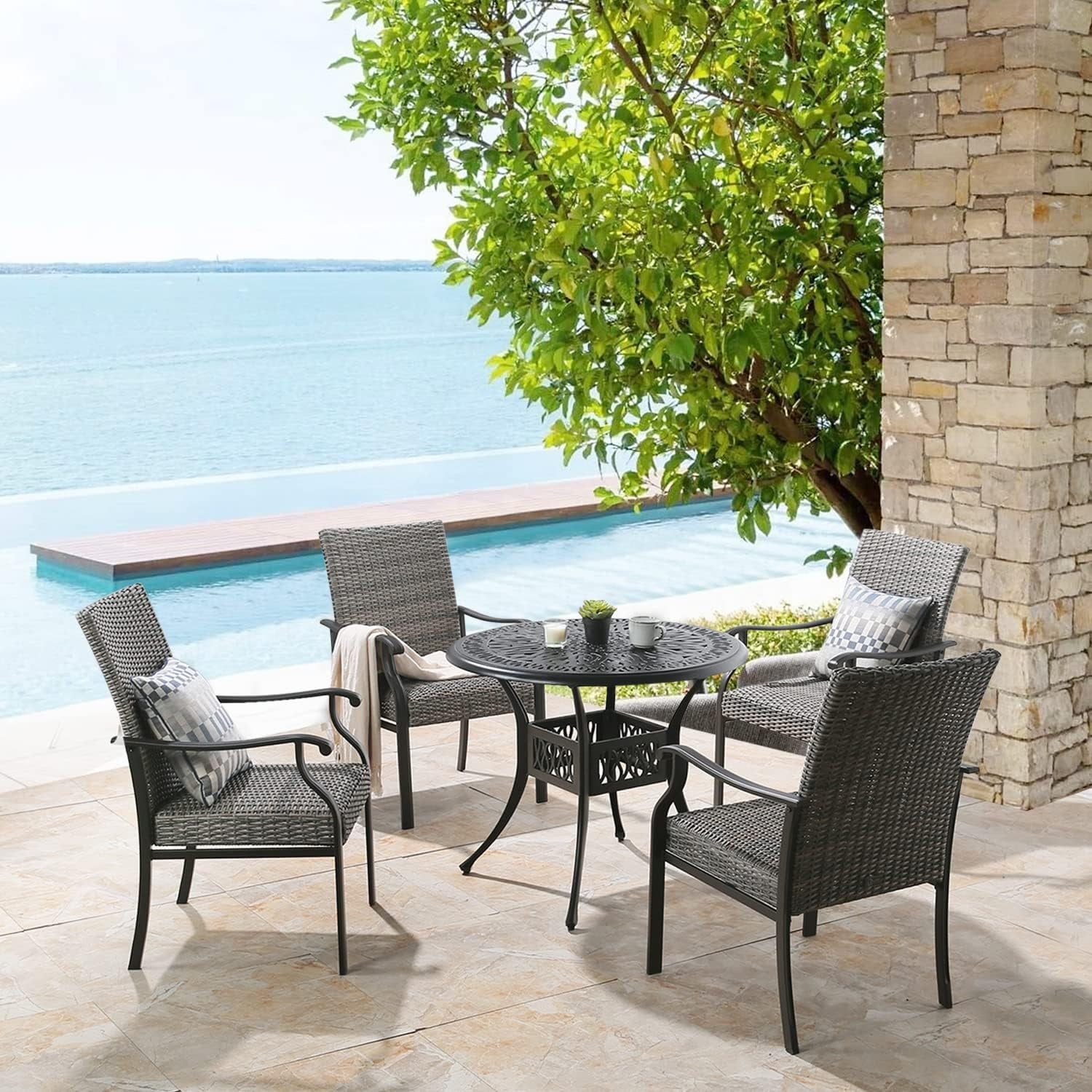 Set of 4 Outdoor Wicker Dining Chairs with Padded Quick Dry Foam ...