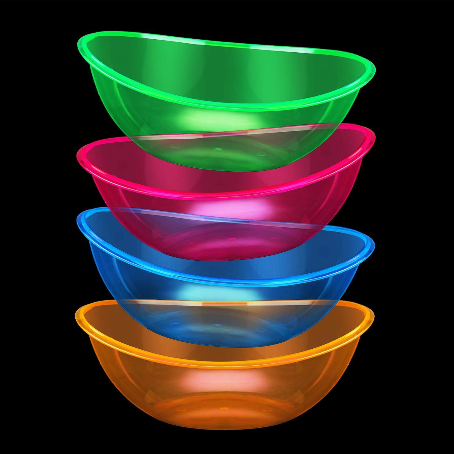 Set of 4 - Oval Plastic Contoured Serving Neon Bowls, Party Snack or ...
