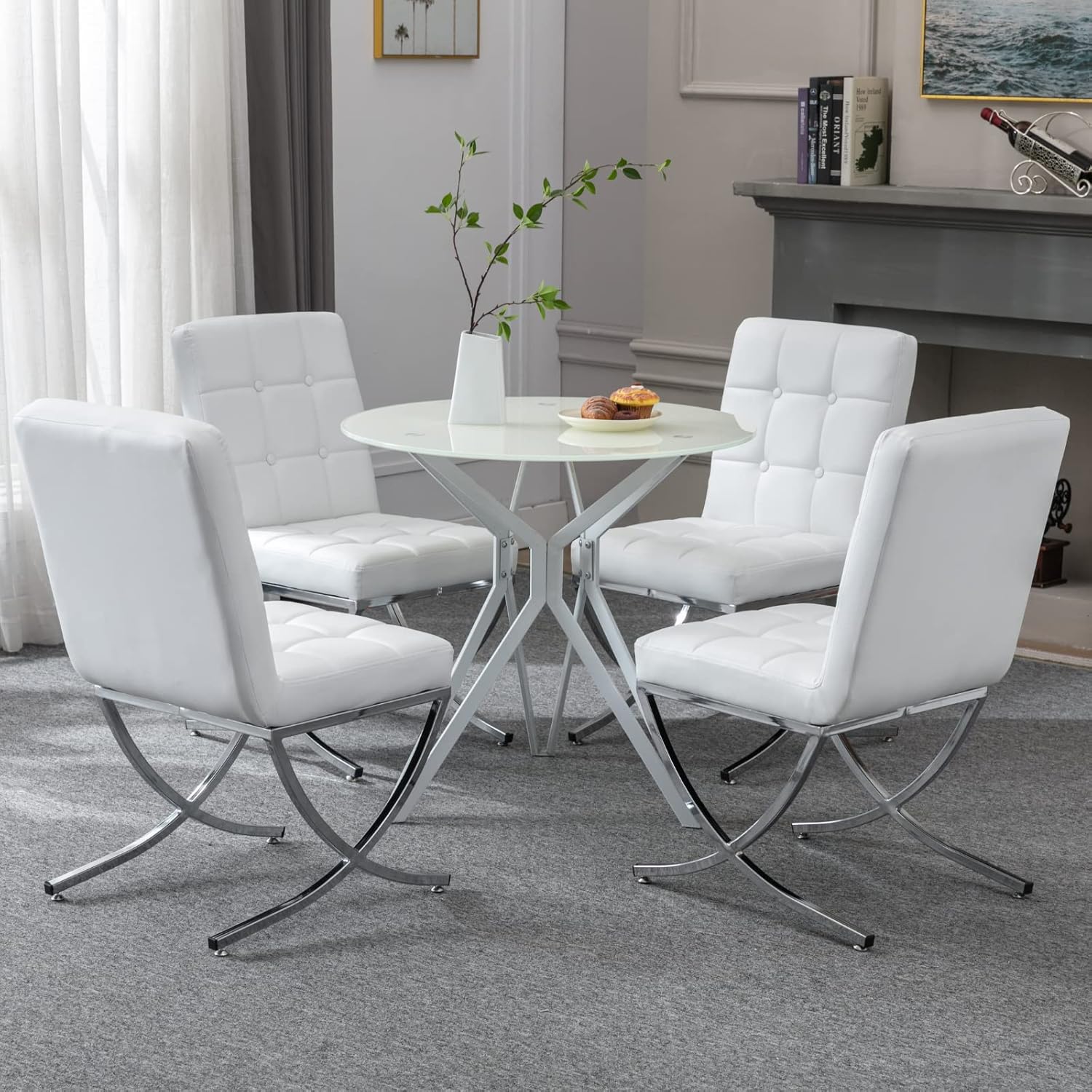 Set of 4 PU Faux Leather Dining Chairs with Metal X-Shape - Modern ...