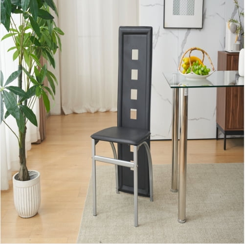 Set of 4 PU Leather Dining Chairs with Long Square Backrest, Hollow ...