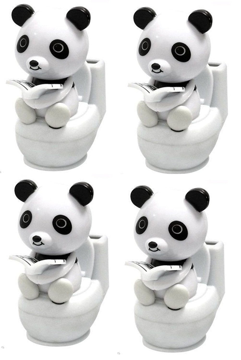 Set of 4~ Panda Reading on Toilet Bowl Solar Toy Car Dashboard Office ...