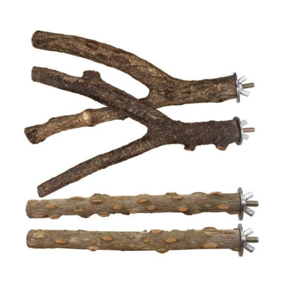 Set Of 4 Parrot Toys Tree Branches Branches Peppered Wood Standing ...