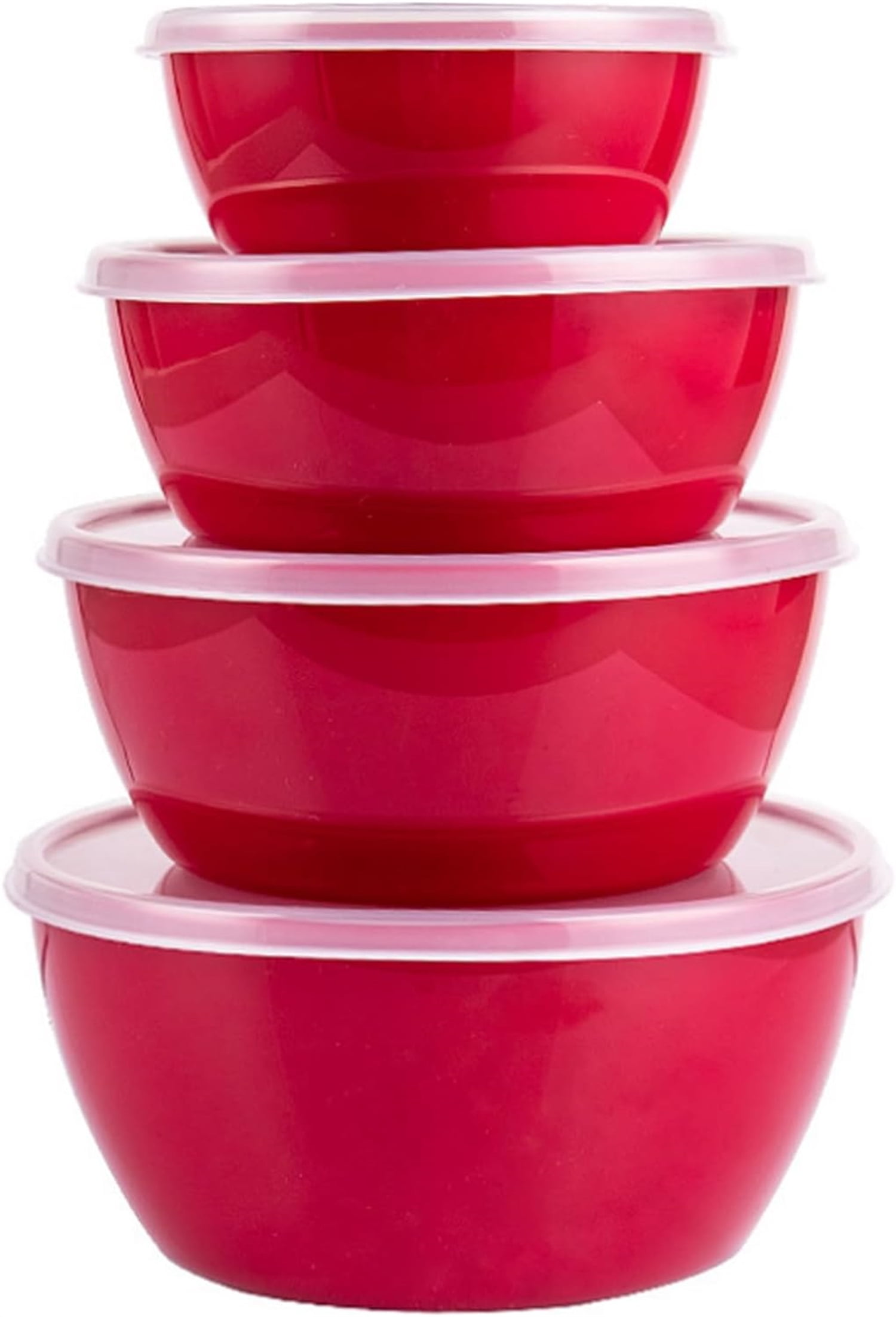Set of 4 Pcs Plastic Mixing Bowls,Red Plastic Storage Containers with ...