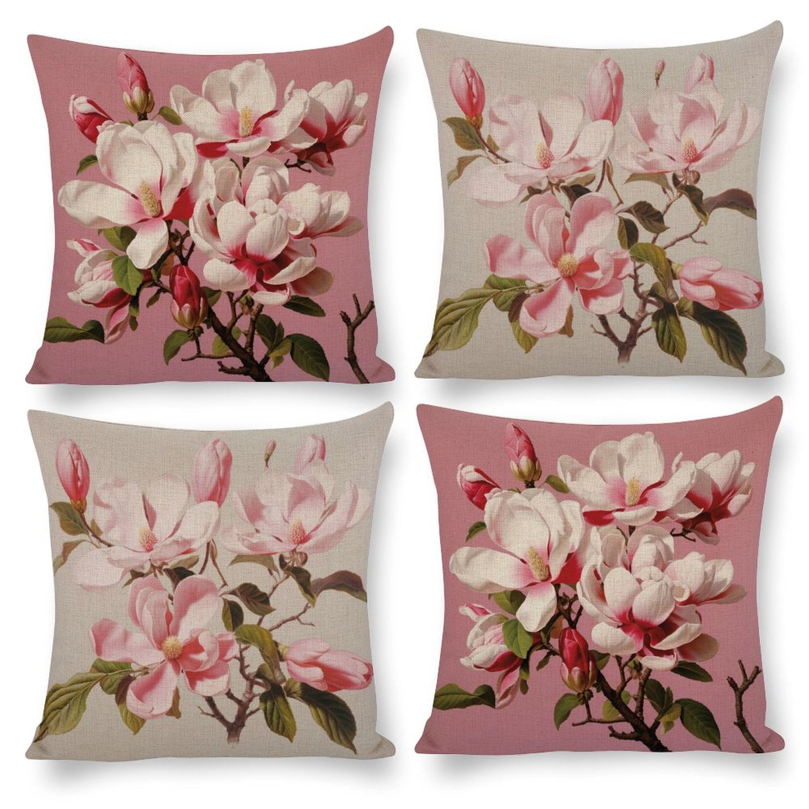 Set of 4 Pillows Magnolia Flower Bed Throw Pillows Vintage Spring ...