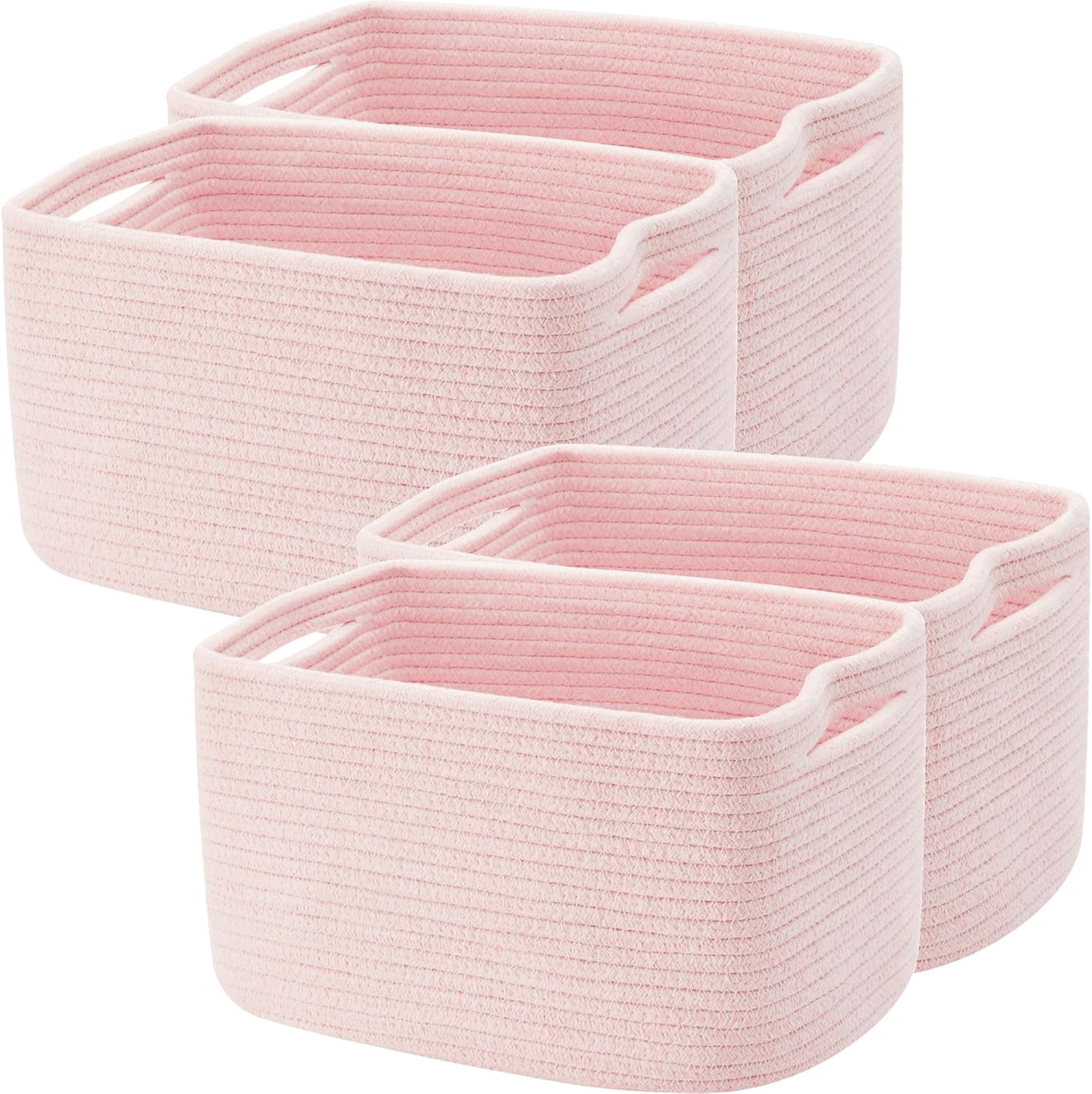 Set of 4 Pink Rope Basket for Shelves Woven Rectangle Storage Basket ...