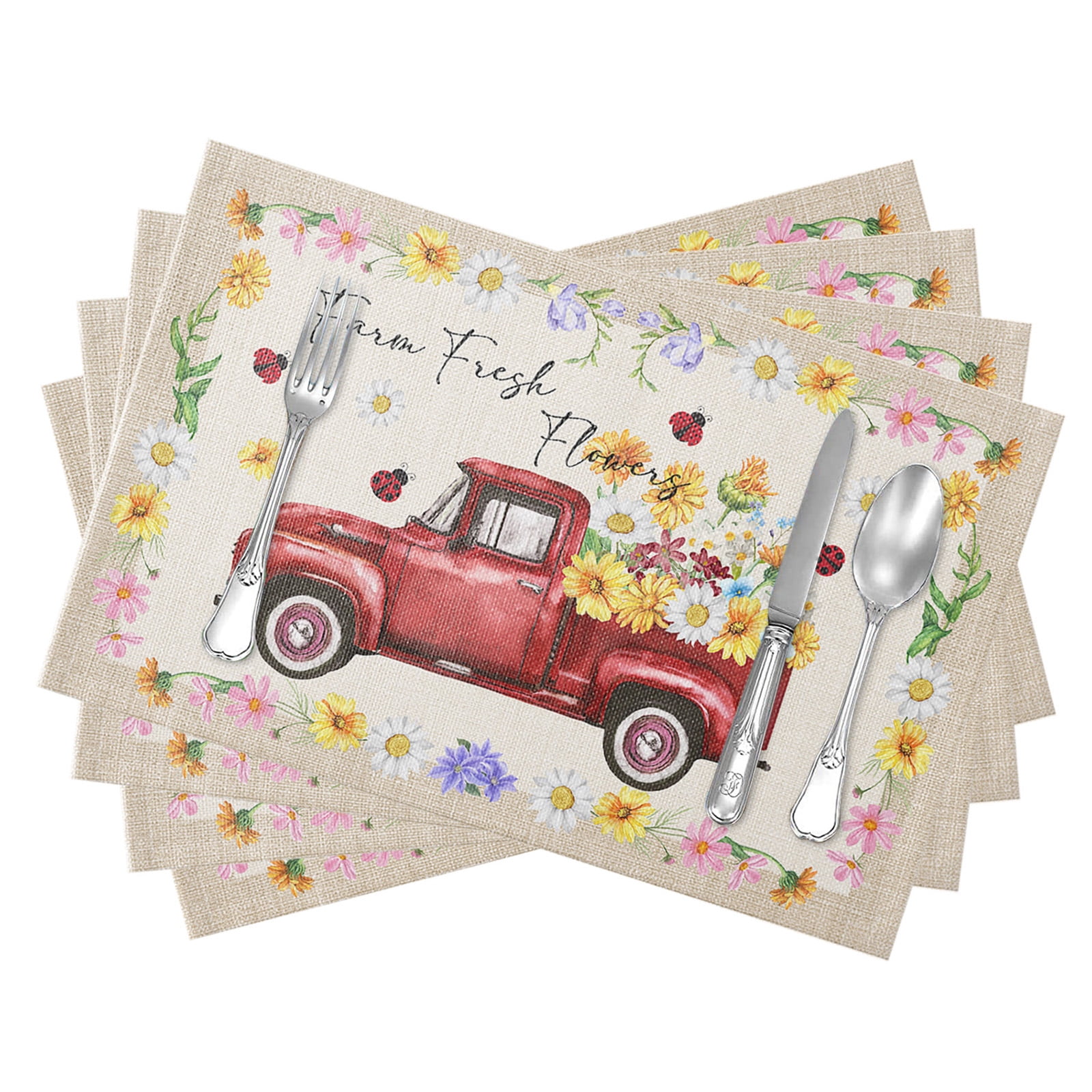 Set of 4 Placemats for Dining Table Farm Fresh Lemon Truck with Lemons ...