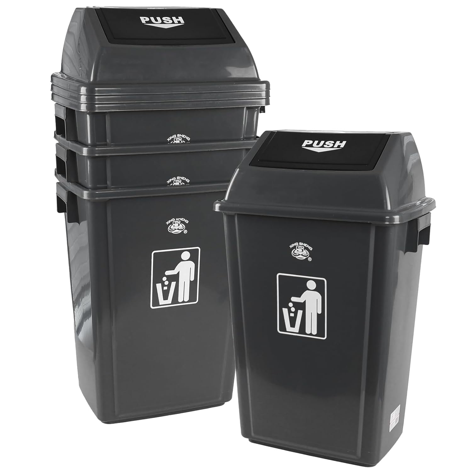 Set of 4 Plastic 15 Gallon Large Swing Top Trash Can, Tall Kitchen ...