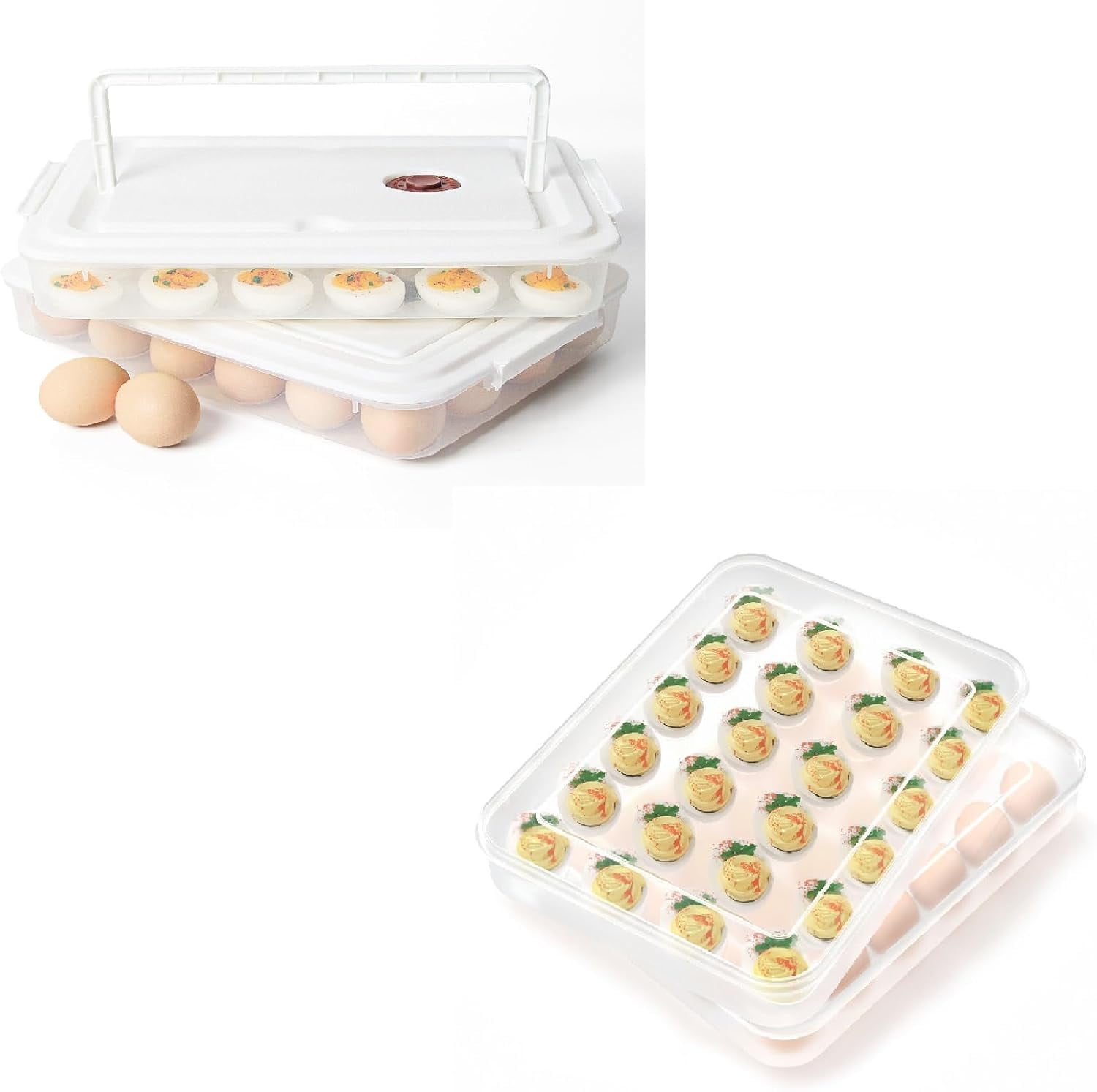 Set of 4 Plastic Deviled Egg Containers with Lid and Handle, Clear ...