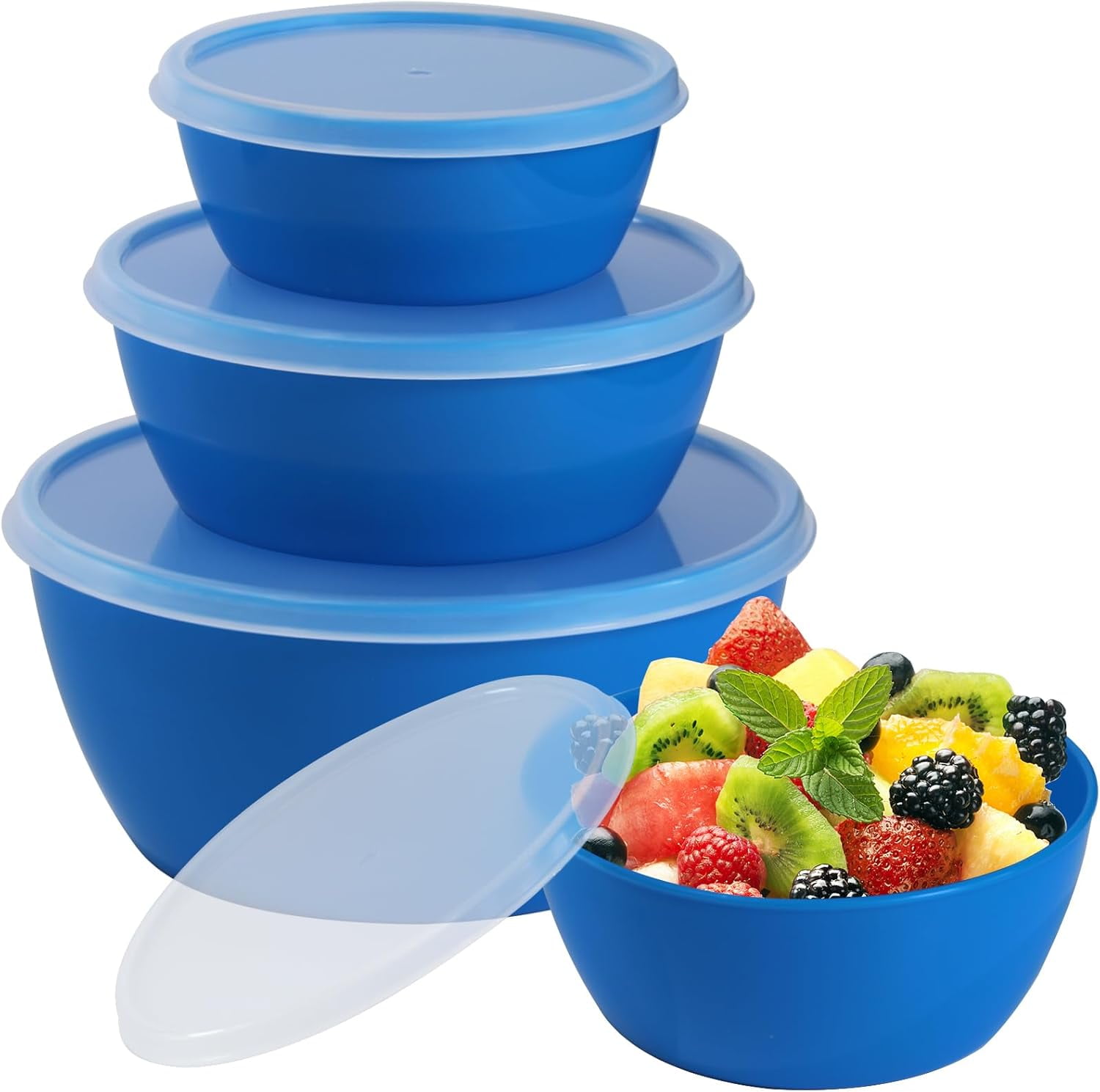Set of 4 Plastic Prep Bowls with Lids，Microwave and Dishwasher Safe ...