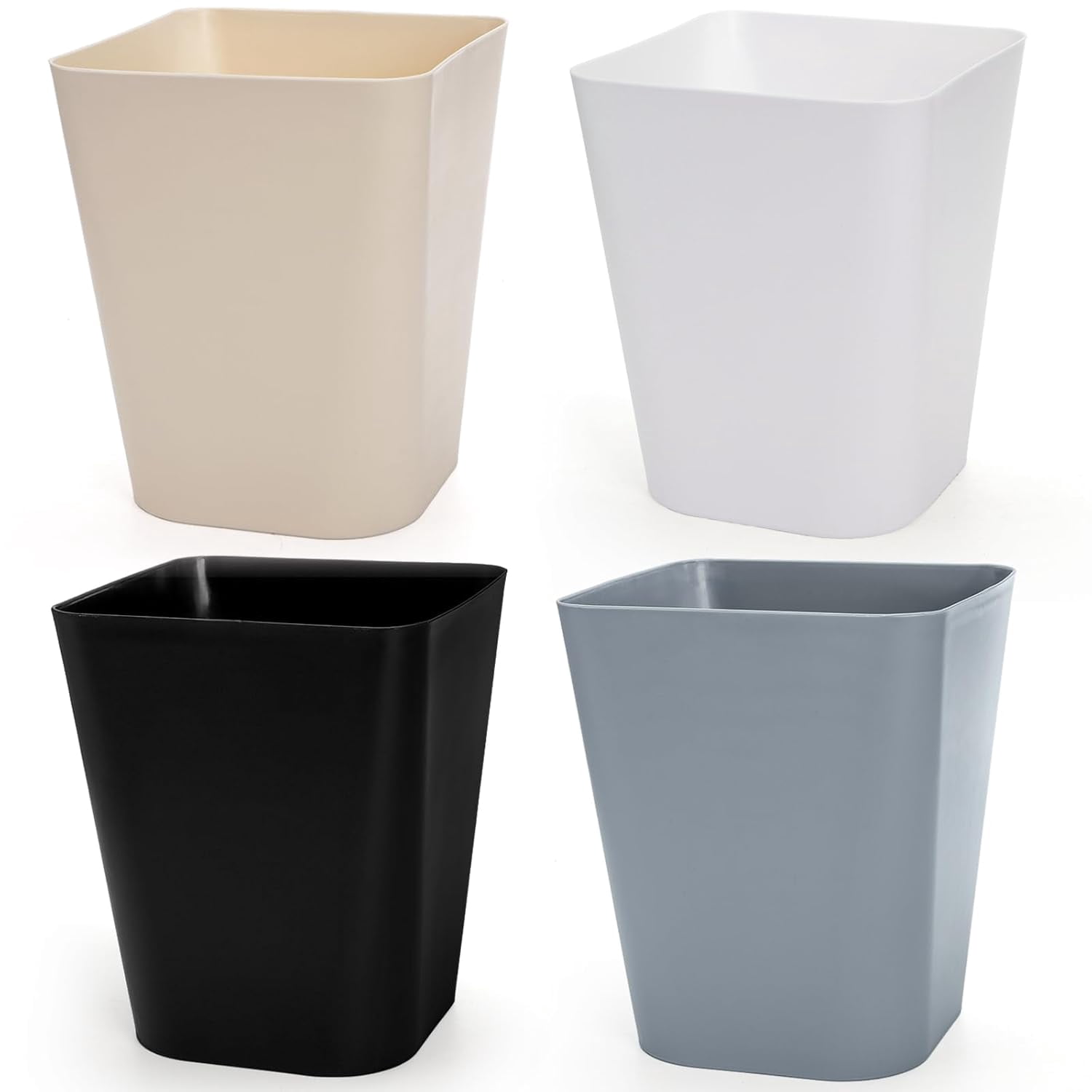 Set of 4 Plastic Small Trash Can - 1.6 Gallon Square Wastebasket ...