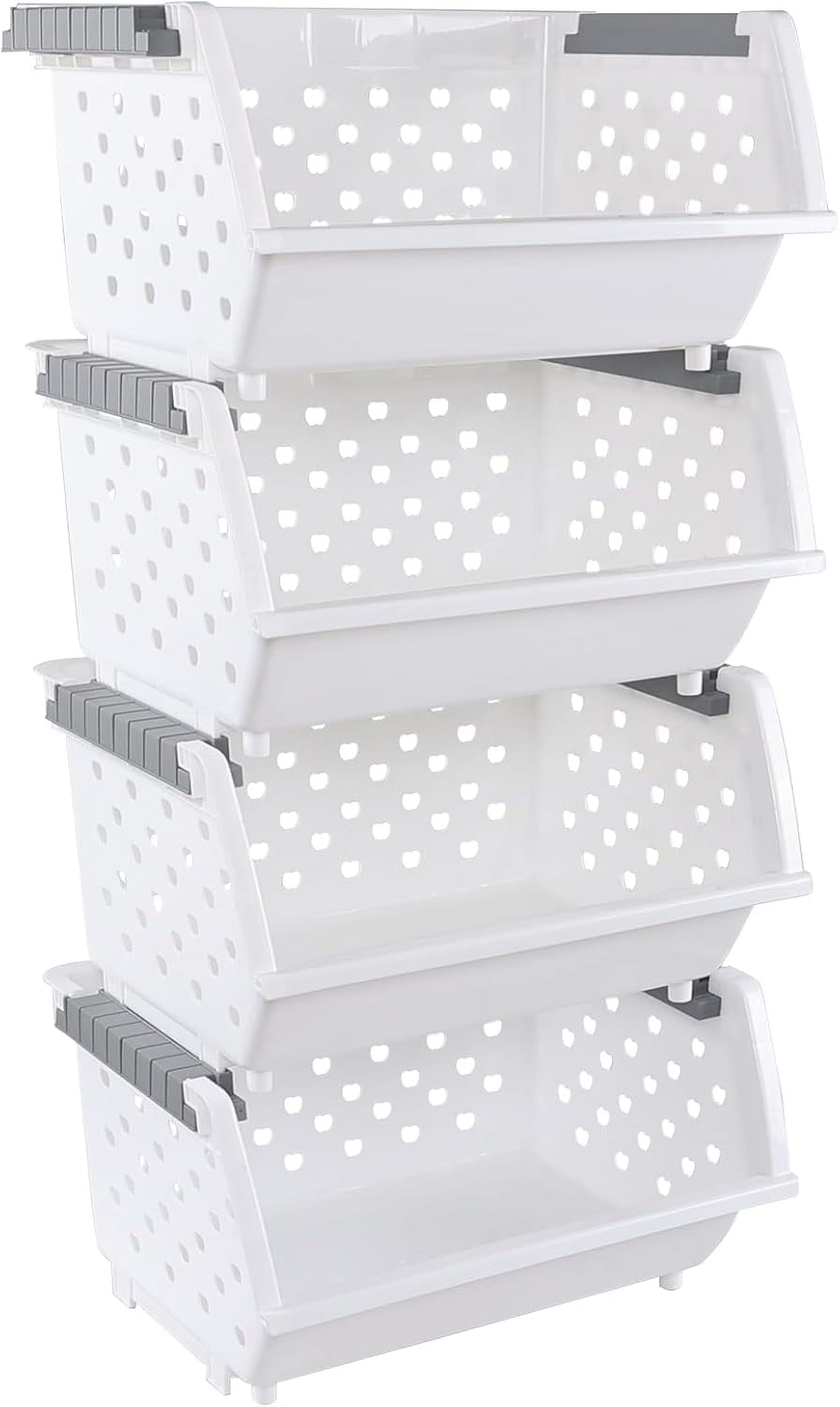Set of 4 Plastic Stackable Storage Baskets, Stackable Organizer Bins ...