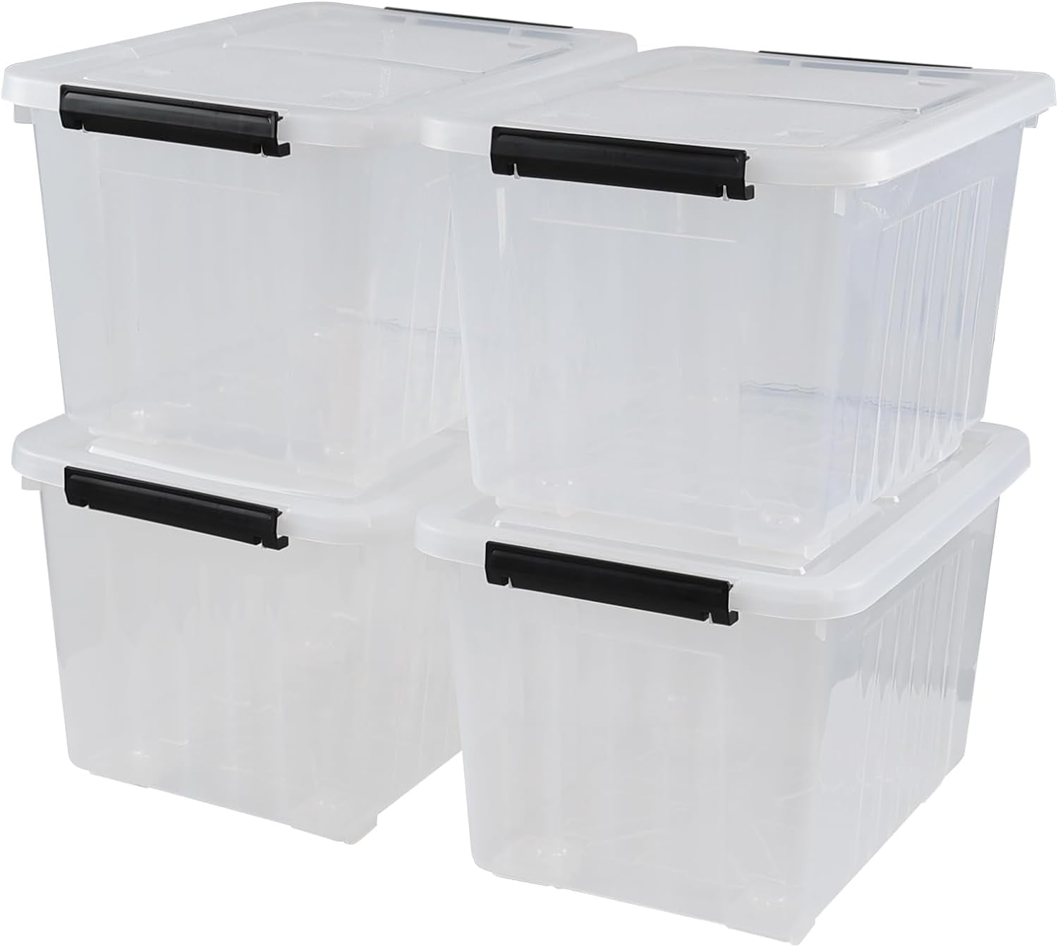 Set of 4 Plastic Storage Box on Wheels, 32 Quart Latch Storage ...