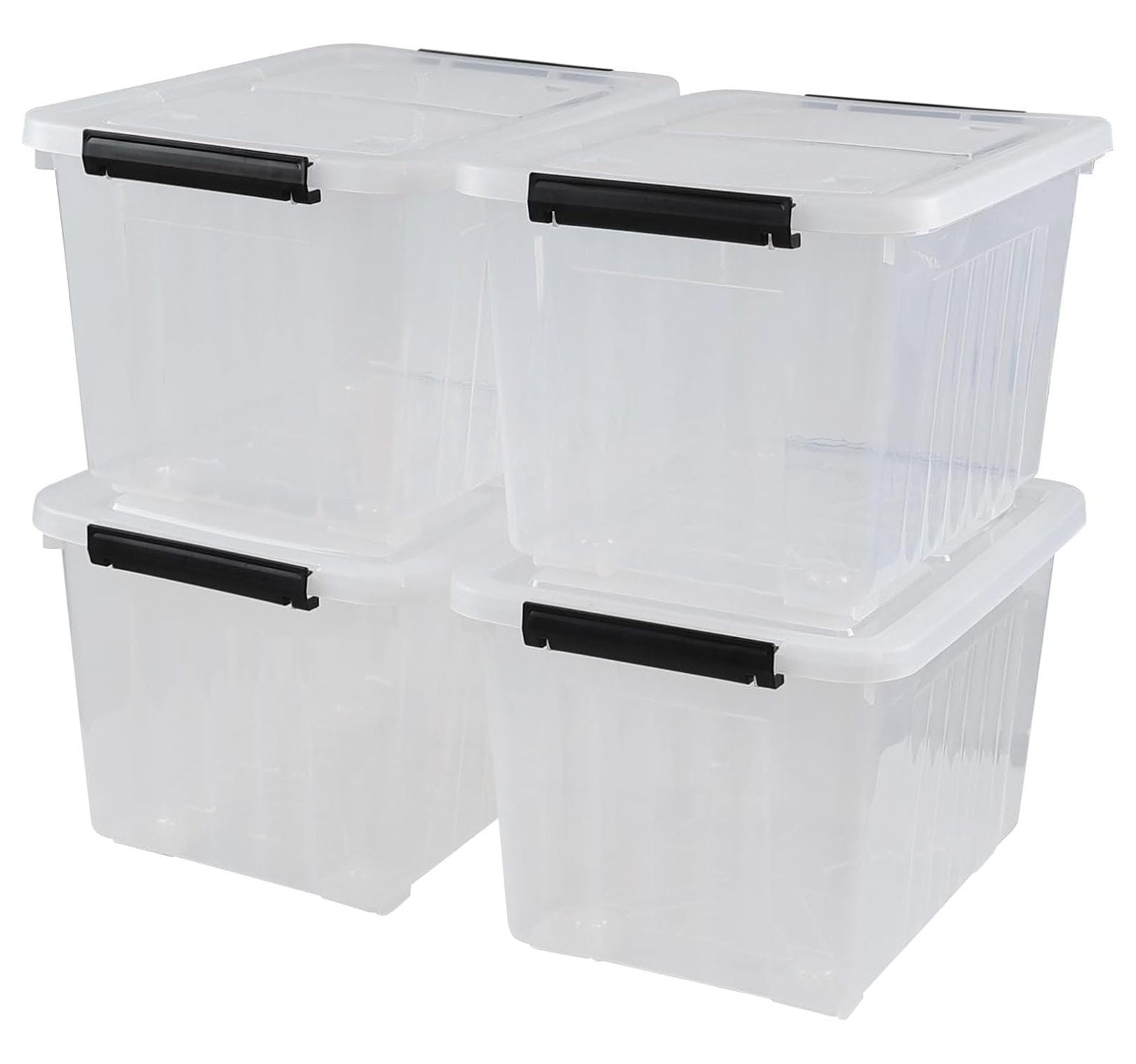 Set of 4 Plastic Storage Box on Wheels, 32 Quart Storage Container Bin ...