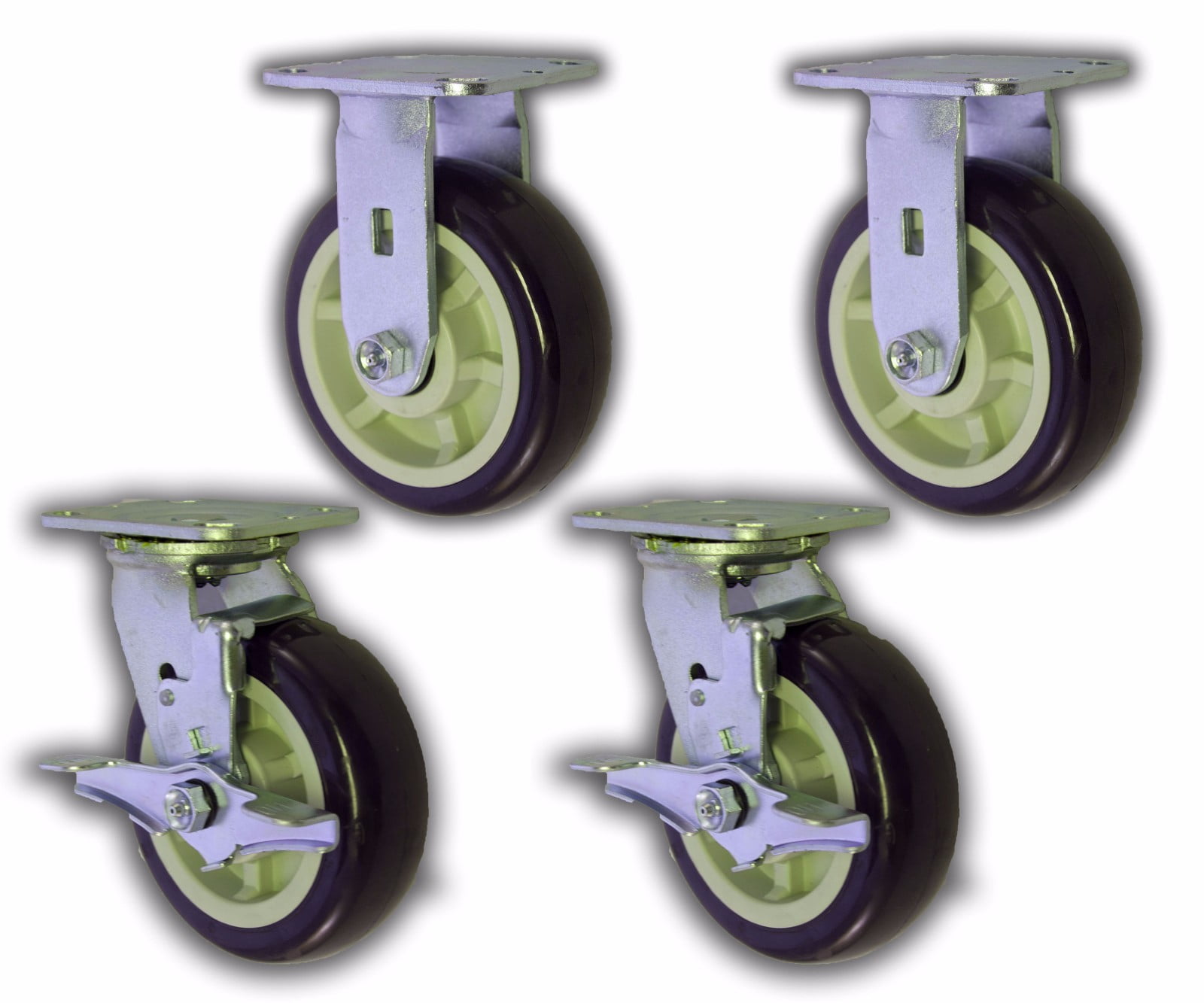 Set of 4 Plate Caster w/ 6" x 2" Polyurethane Wheel Swivel/Rigid ...
