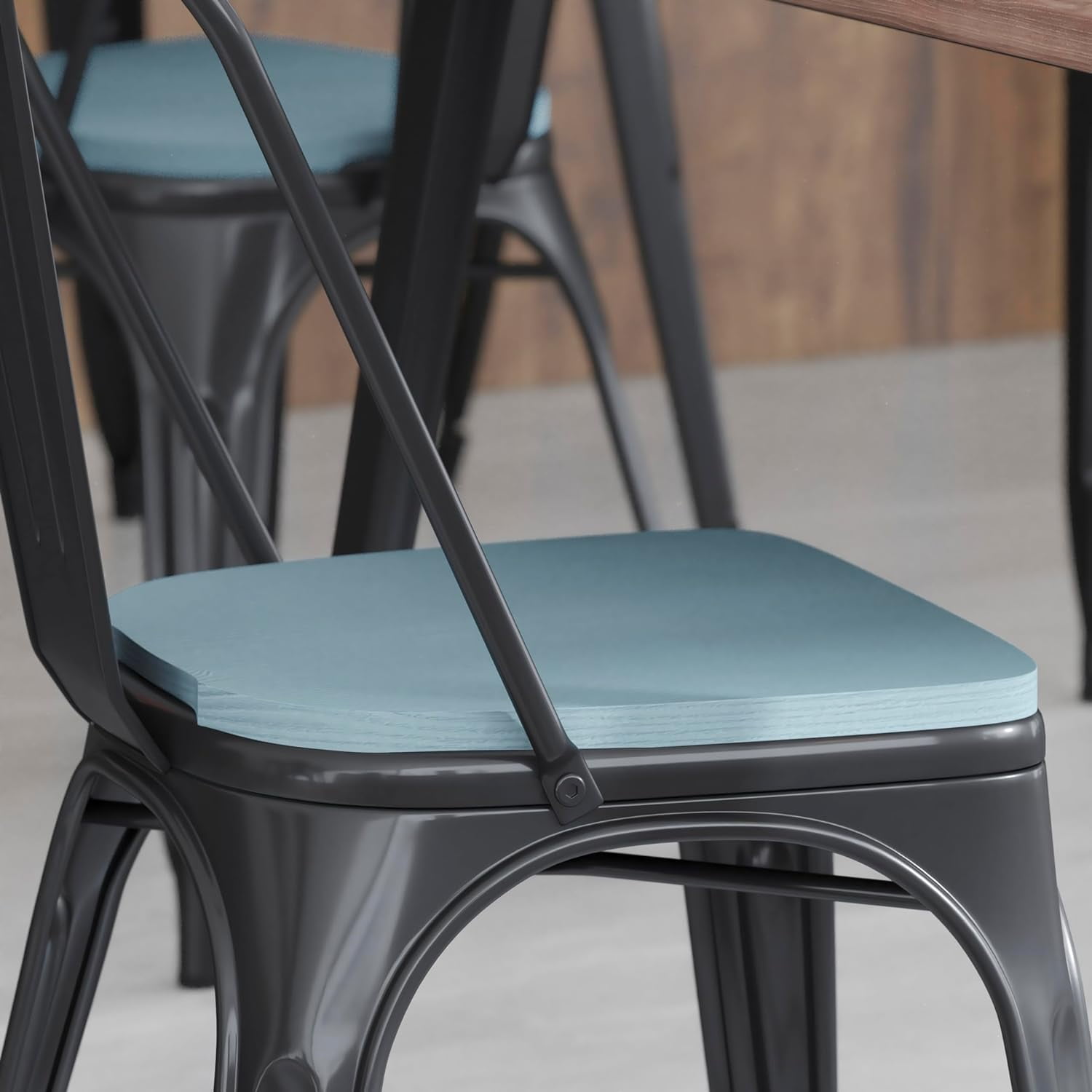 Set of 4 Poly Resin Wood Seat - Teal Blue Polystyrene - Rounded Edges ...