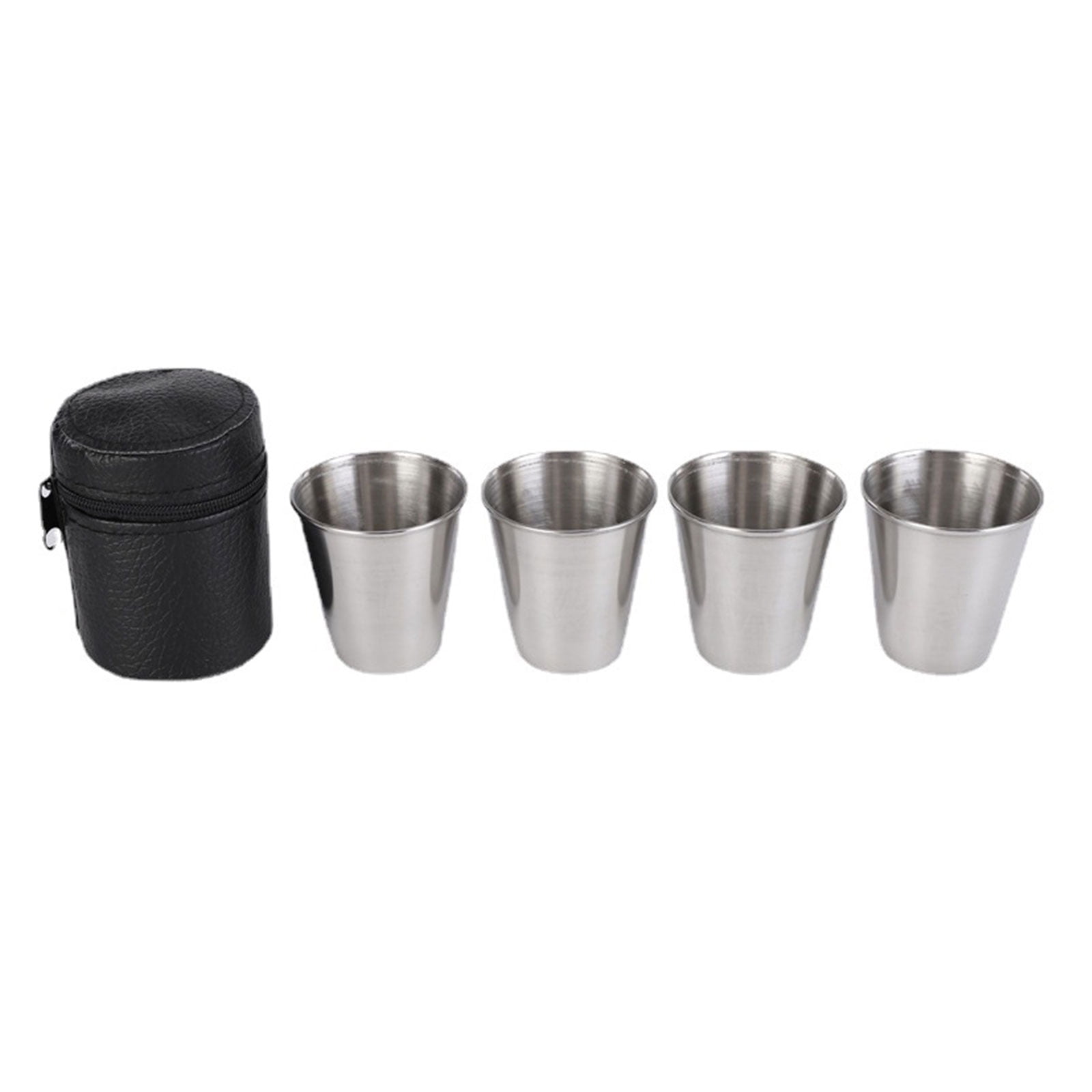 Set of 4 Portable Outdoor Cups Mini Stackable Mugs with Leather Case ...