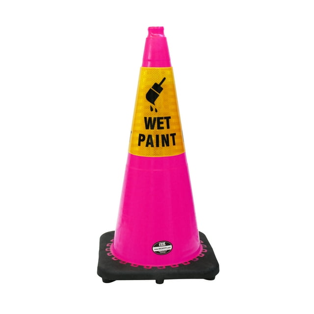 (Set of 4) RK 28" Pink Safety Traffic PVC Cones Black Base with"WET ...