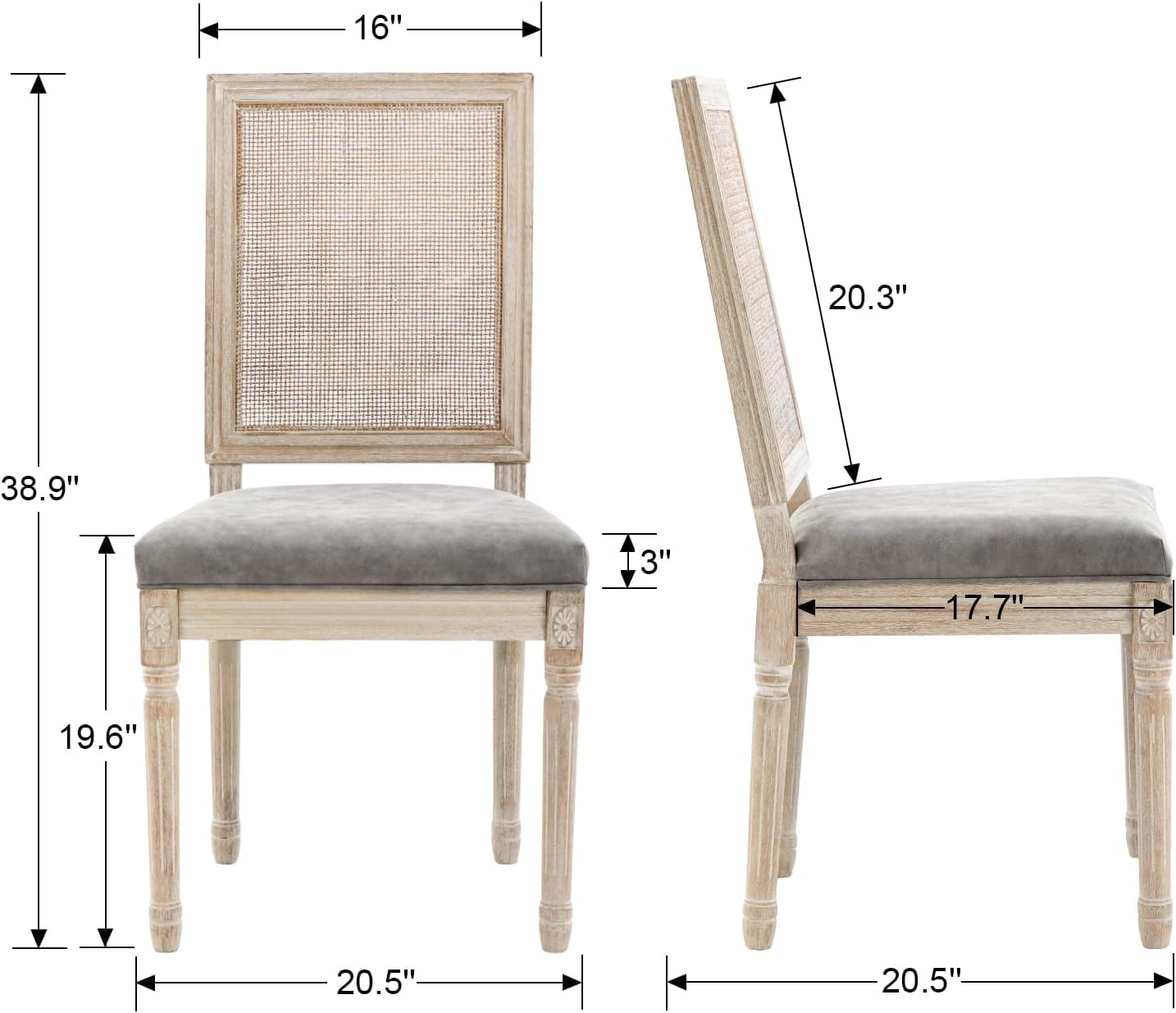 Set of 4 Rattan & Leather French Country Dining Chairs with Square Back ...