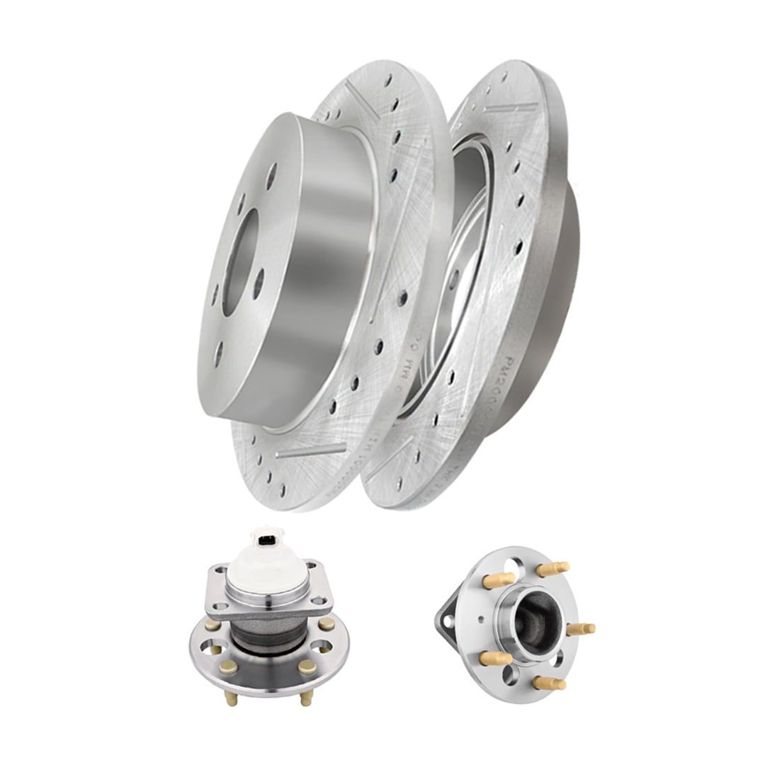 Set of 4 Rear Drilled Slotted Brake Disc Rotors-Wheel Hub Bearing ...